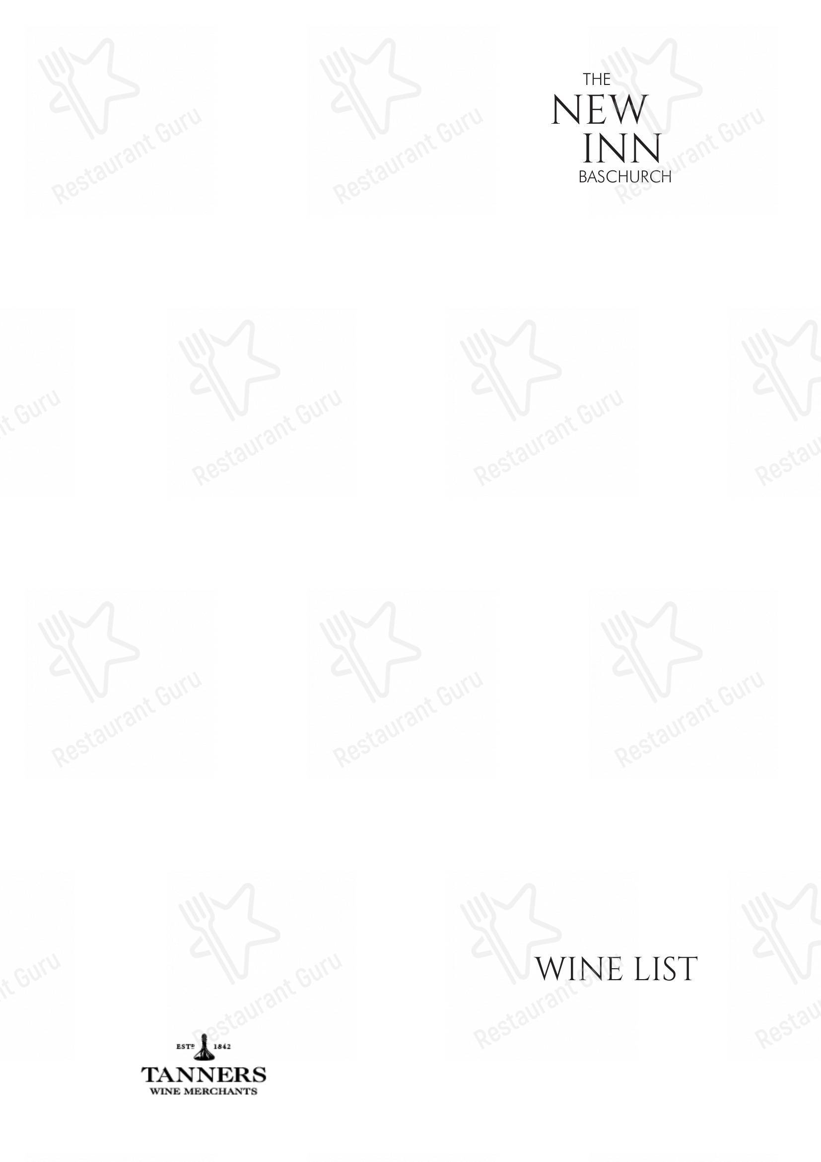 Menu at The New Inn pub & bar, Baschurch