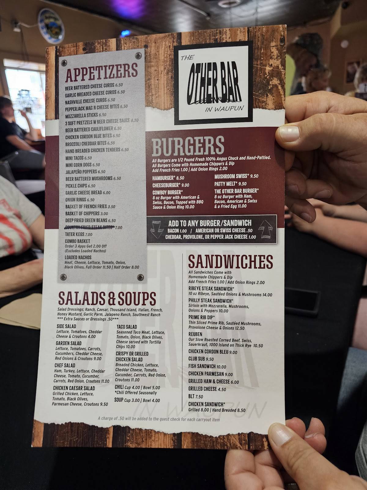 Menu at The Other Bar In Waupun, Waupun