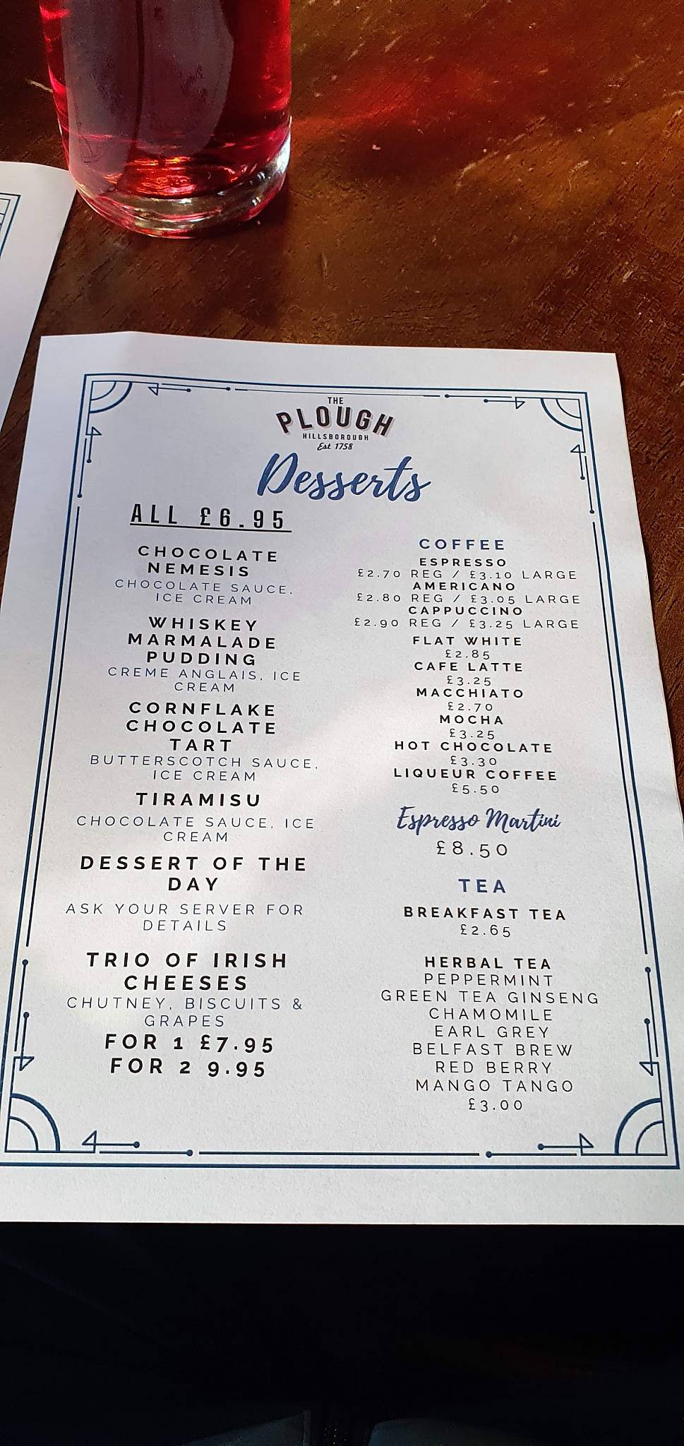 Menu at The Plough Inn pub & bar, Hillsborough