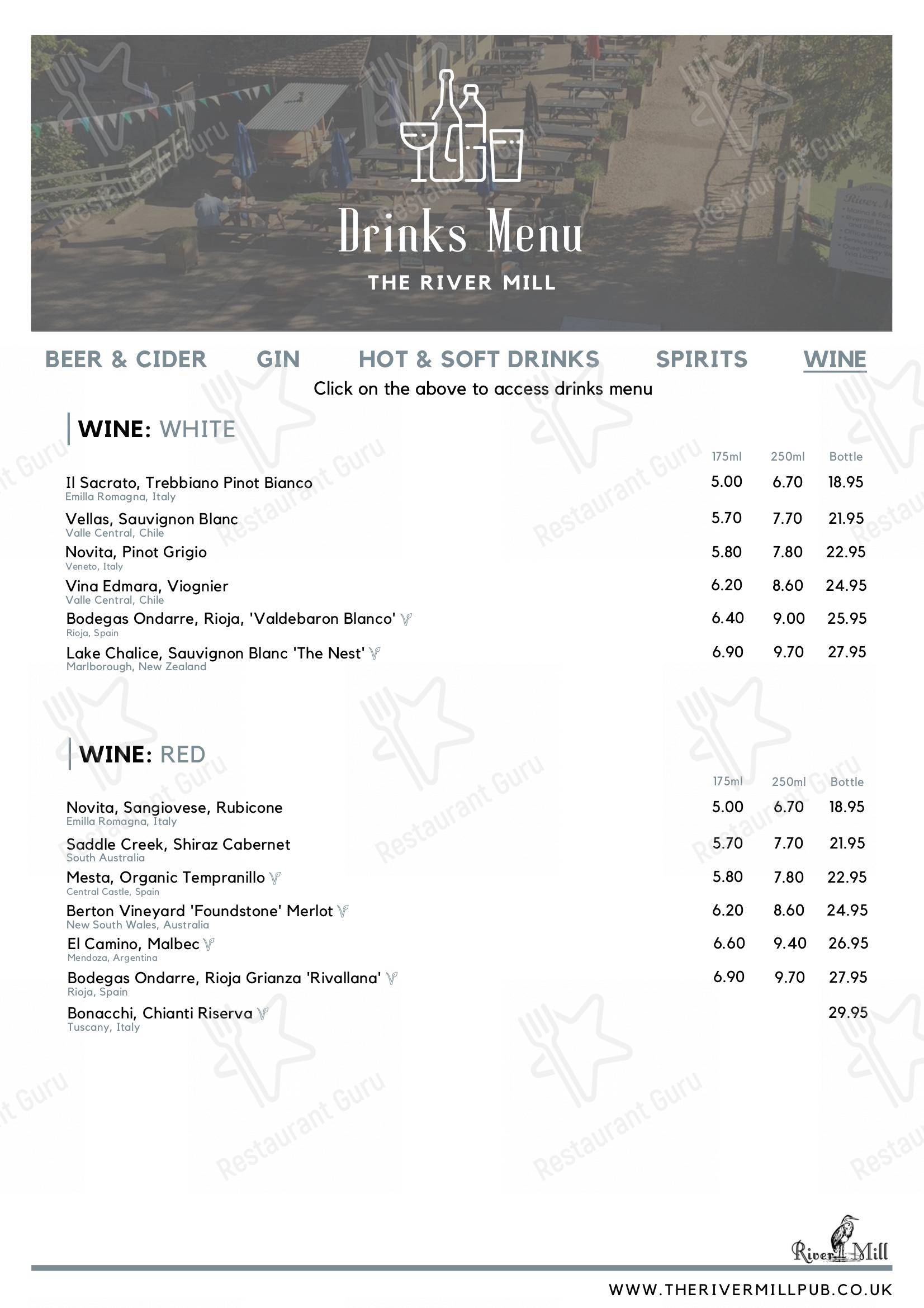Menu at The River Mill pub & bar, Eaton Socon