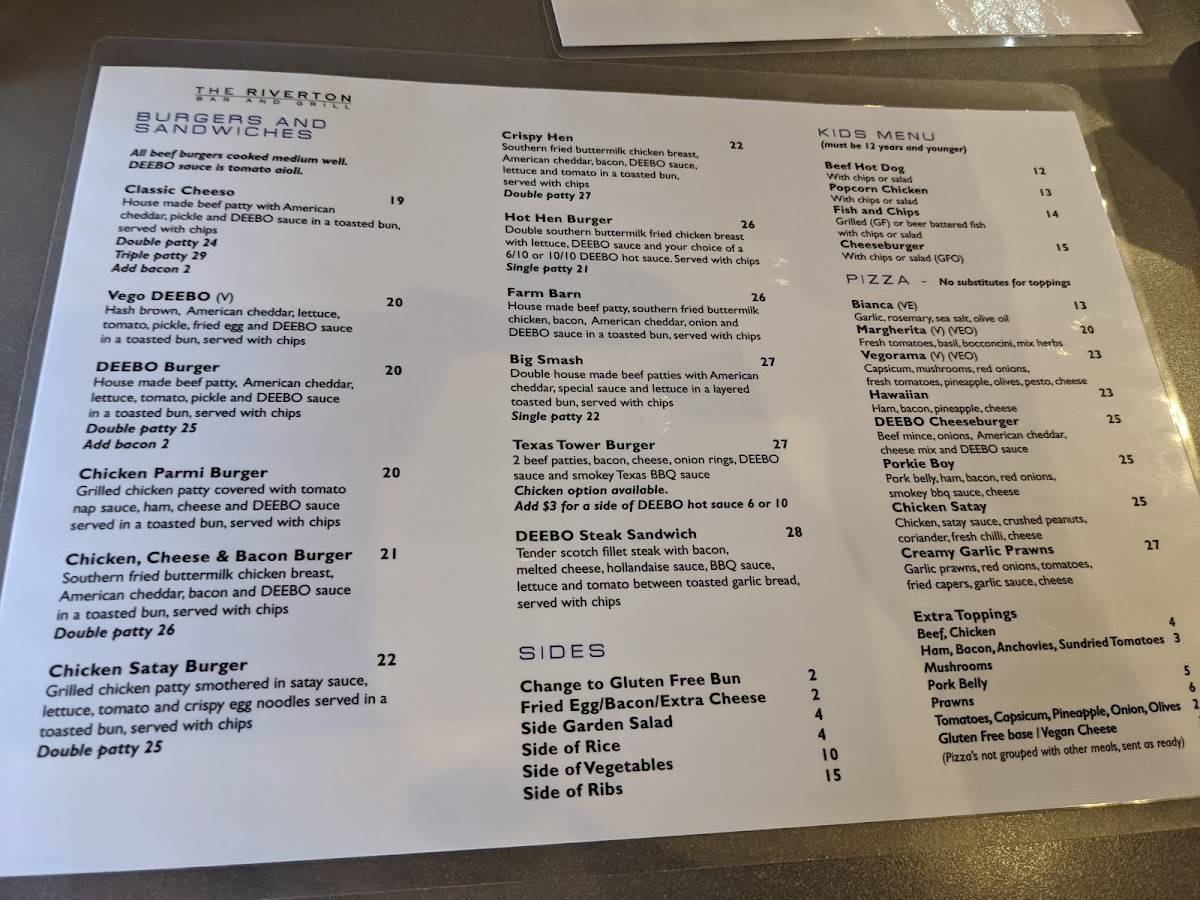 Menu at The Riverton Bar and Grill, Riverton
