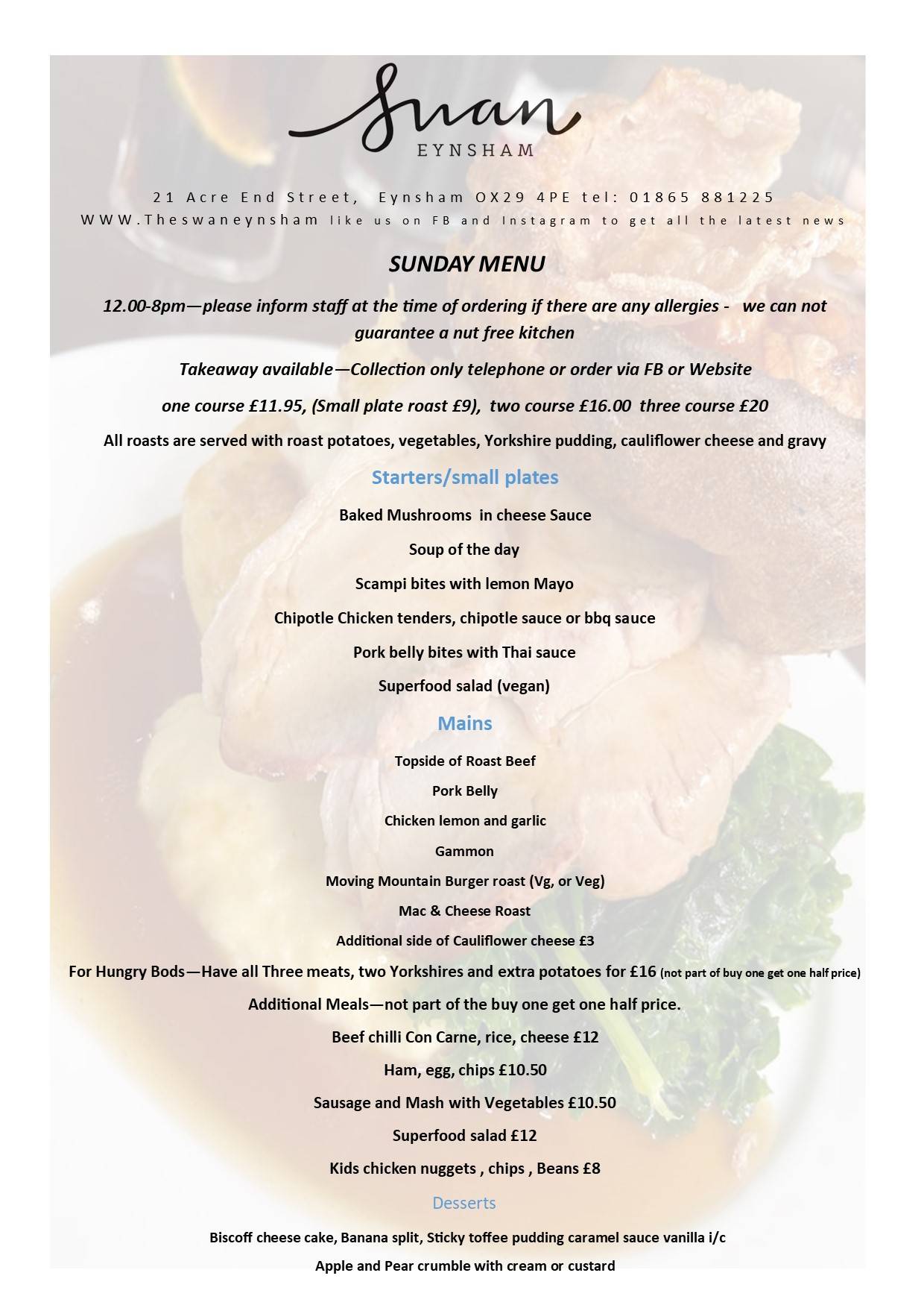 Menu at The Swan Hotel pub & bar, North Leigh