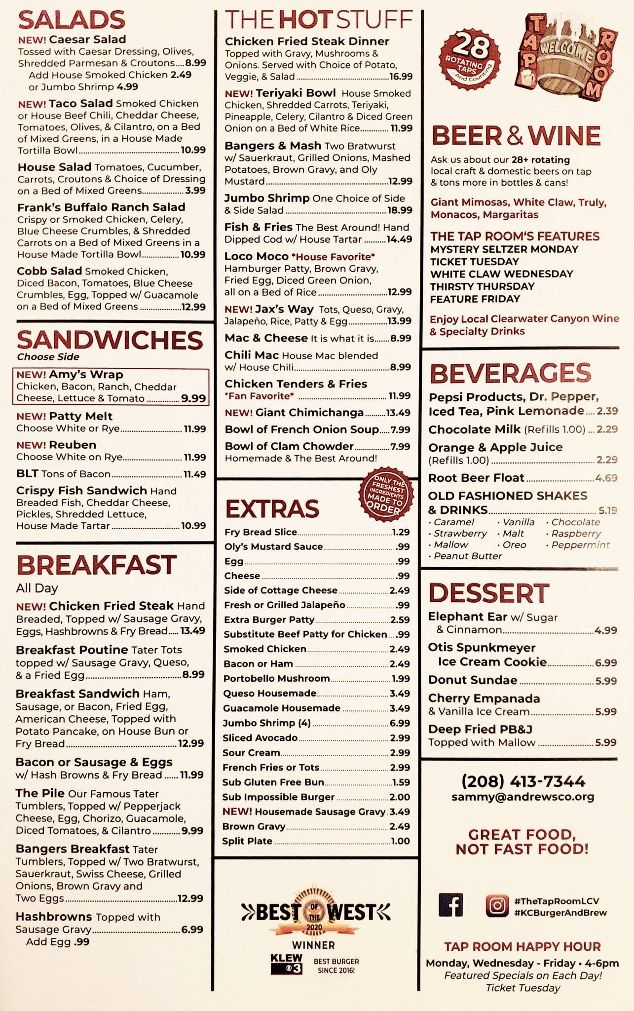 Menu at The Tap Room pub & bar, Lewiston