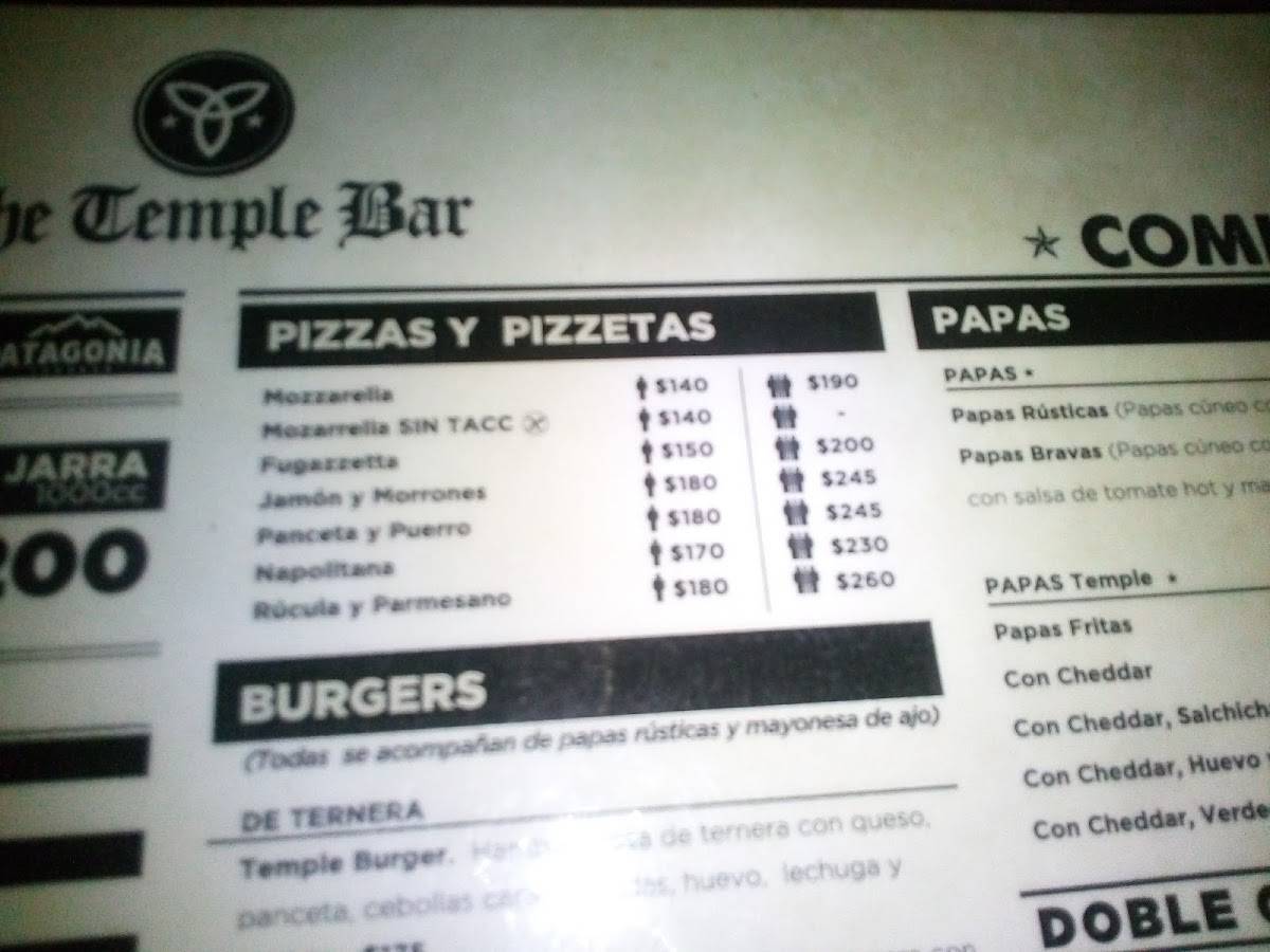 Menu at The Temple Bar, Buenos Aires, Godoy Cruz 1853