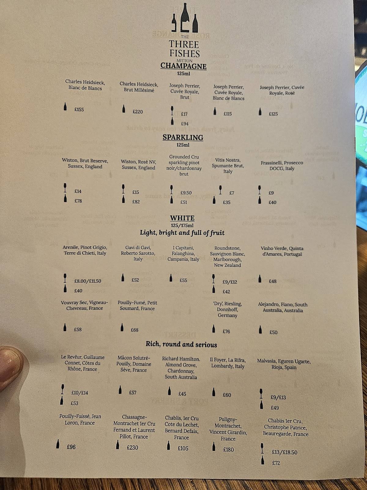 Menu at The Three Fishes pub & bar, Clitheroe, Mitton Rd