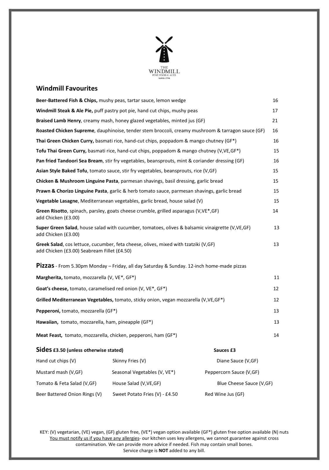 Menu at The Windmill Hotel - Public House & Restaurant, Up Holland