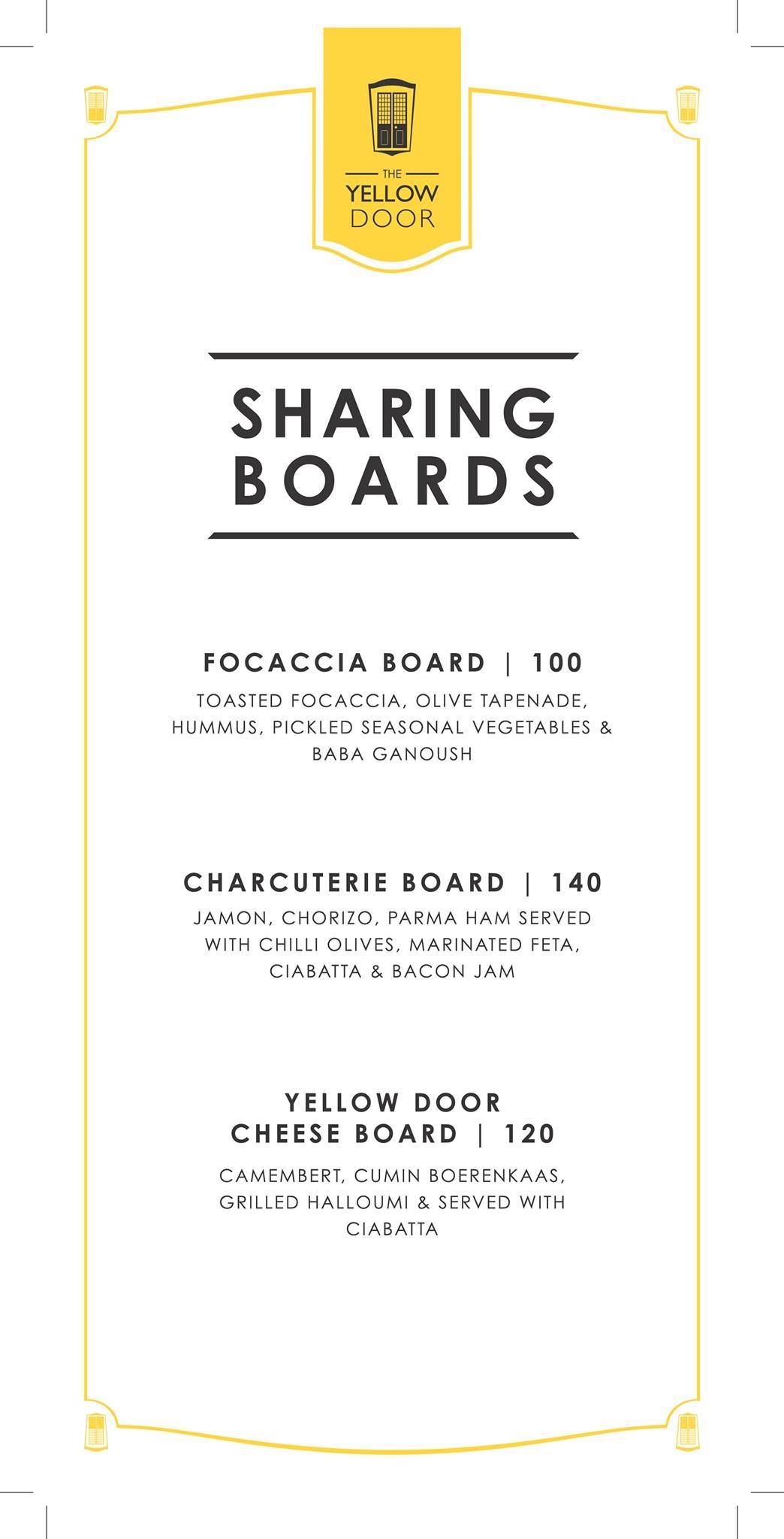 Menu at The Yellow Door @ Boca pub & bar, Port Elizabeth