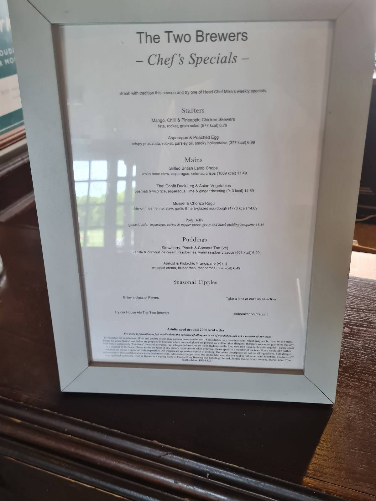 Menu at Two Brewers pub & bar, Chipperfield