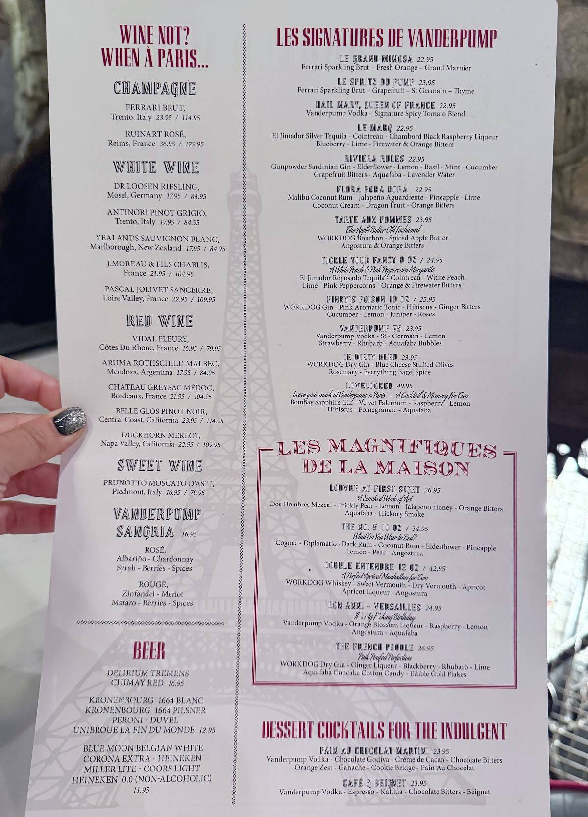 Menu at Vanderpump à Paris pub & bar, Las Vegas