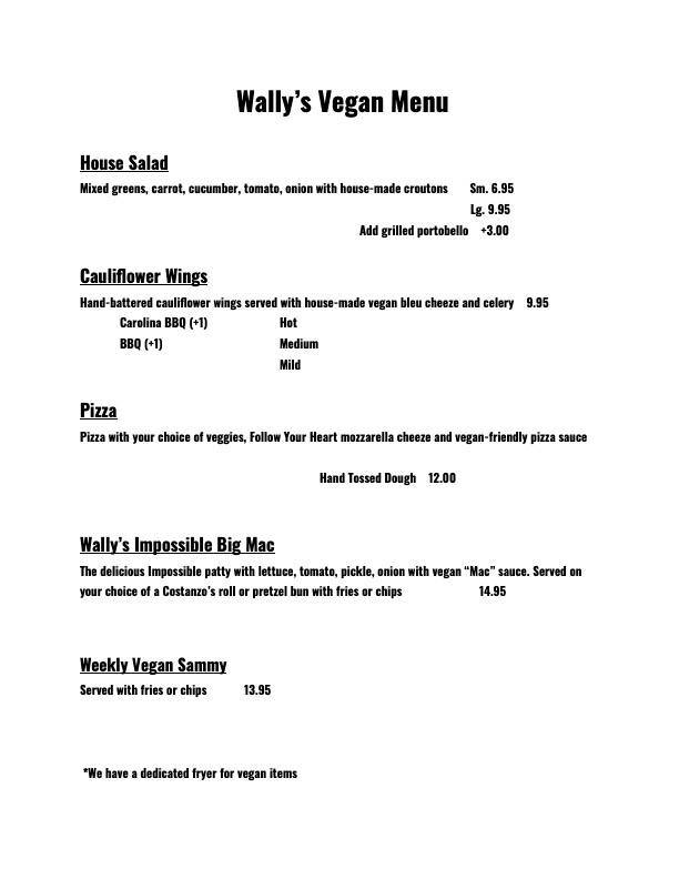 Menu at Wallenwein's Hotel pub & bar, East Aurora