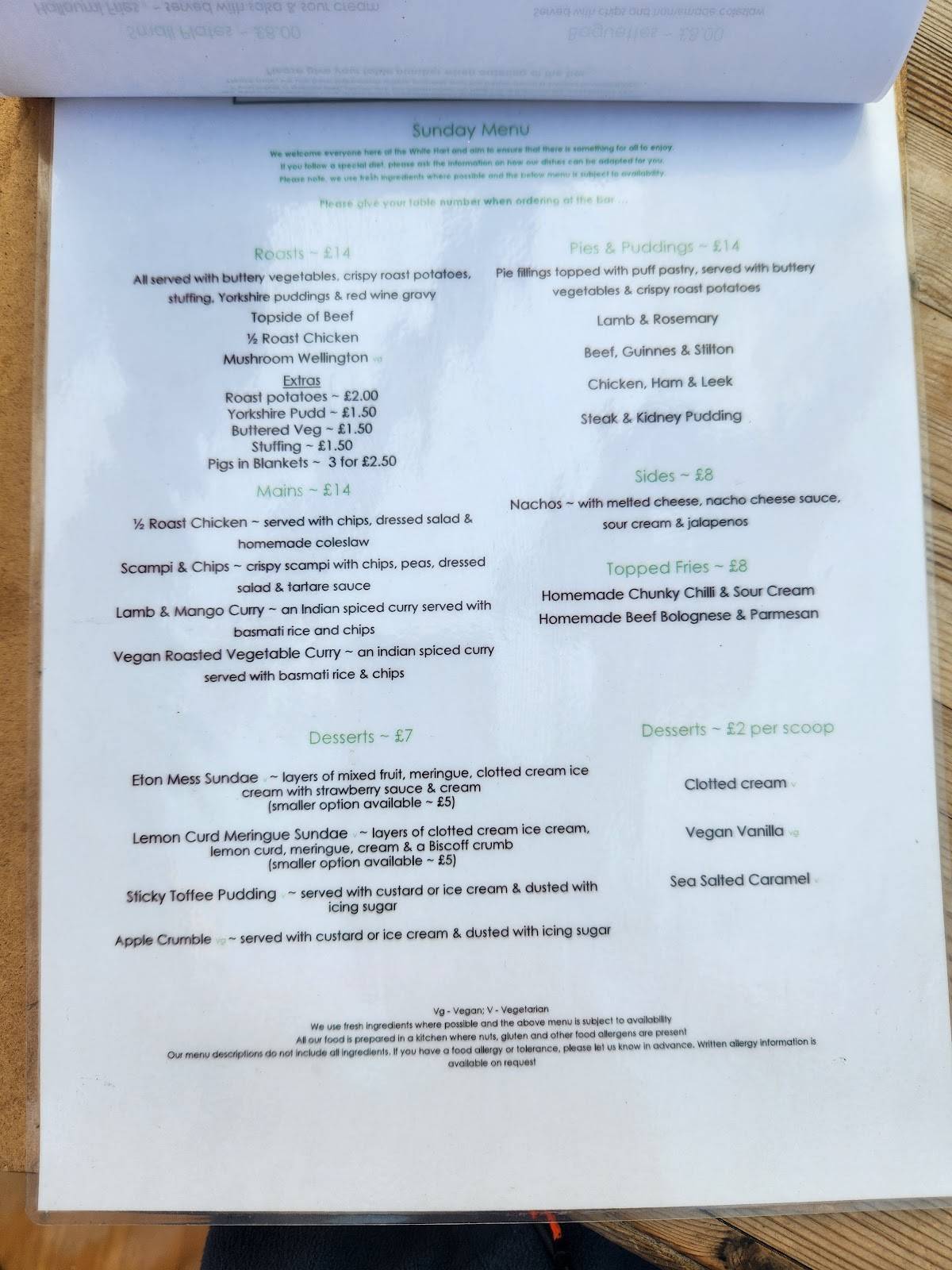 Menu at White Hart Inn pub & bar, Canterbury, Worthgate Place