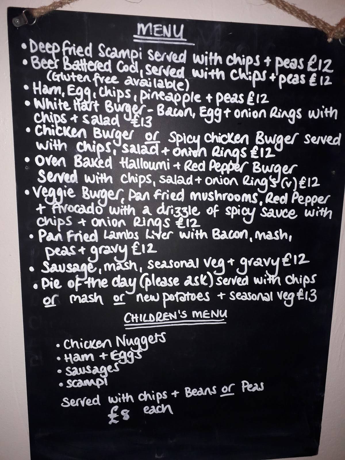 Menu at White Hart Inn pub & bar, Colyton