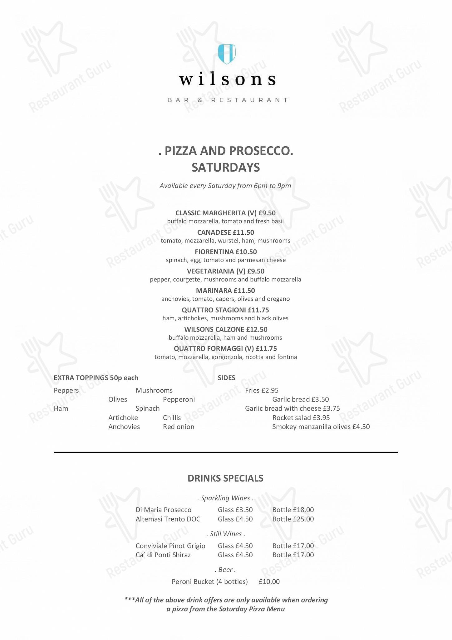 Menu at Wilsons pub & bar, Oswestry