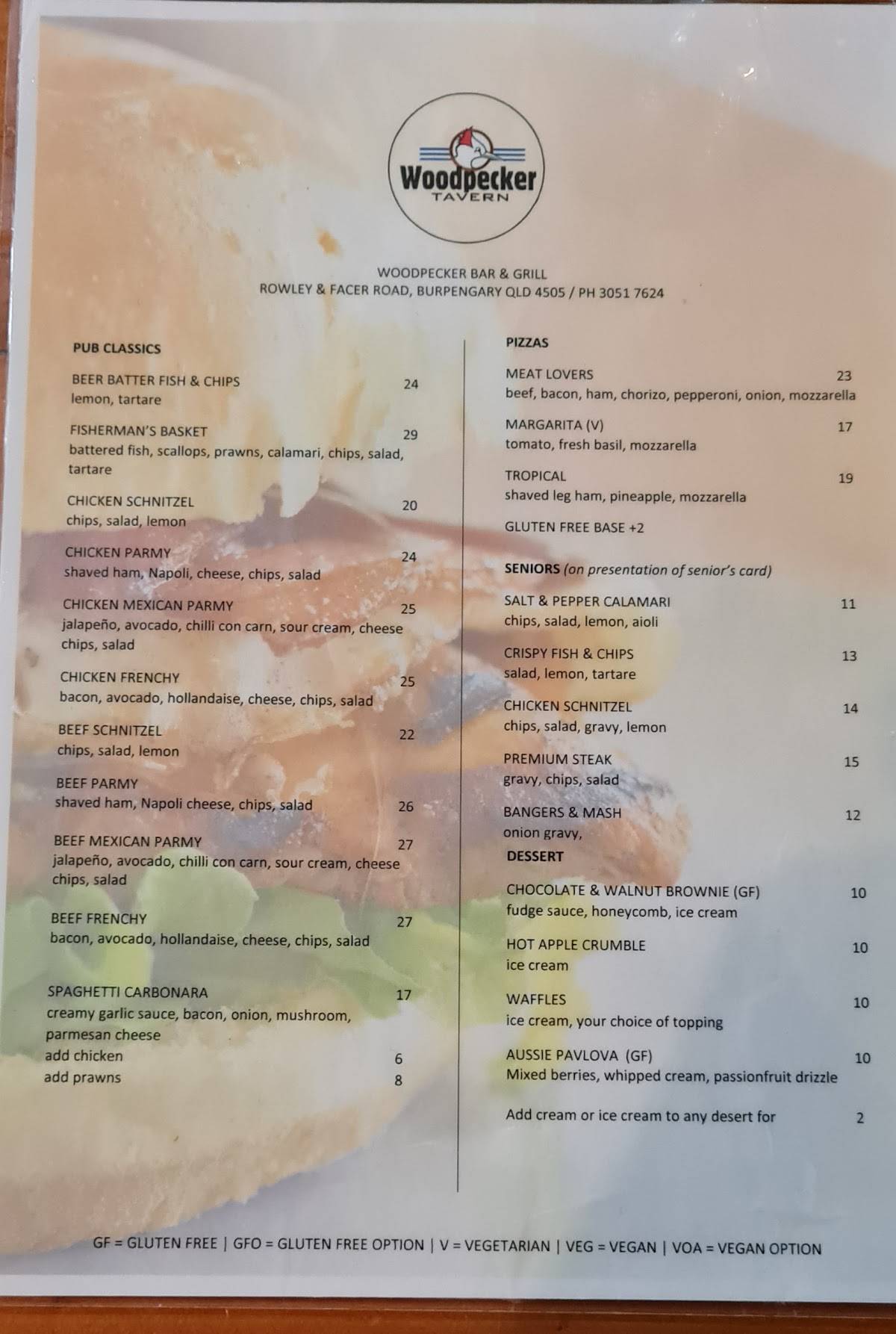 Menu at Woodpecker Bar & Grill, Burpengary