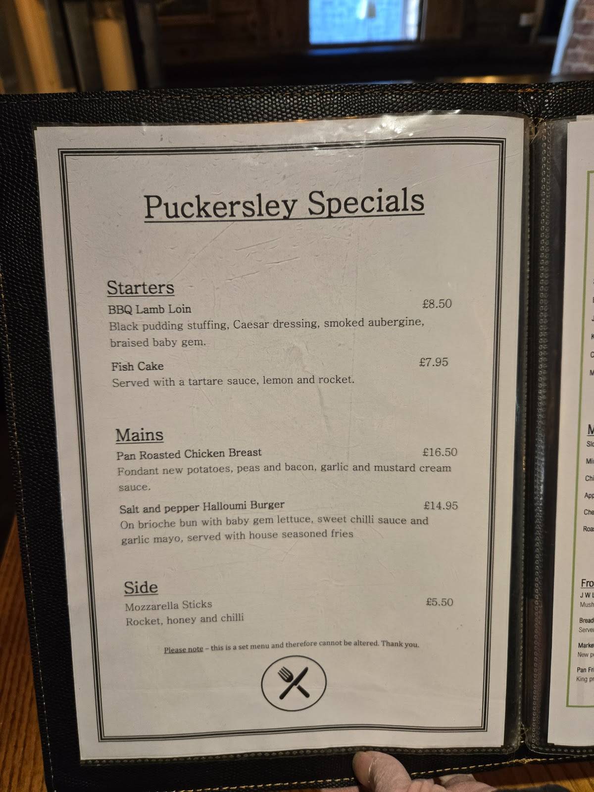 Menu at Puckersley Inn pub & bar, Oldham