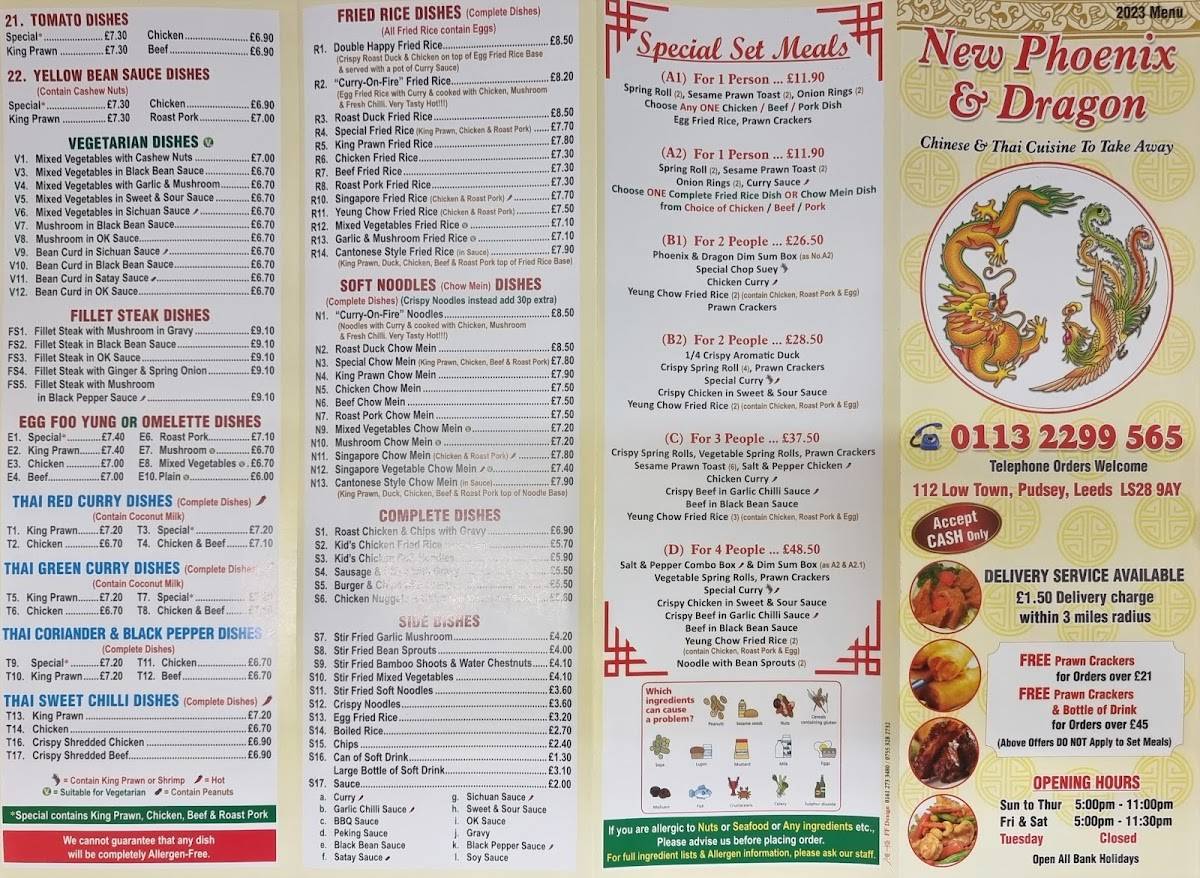 Menu at New Phoenix & Dragon restaurant, Pudsey, 112 Lowtown
