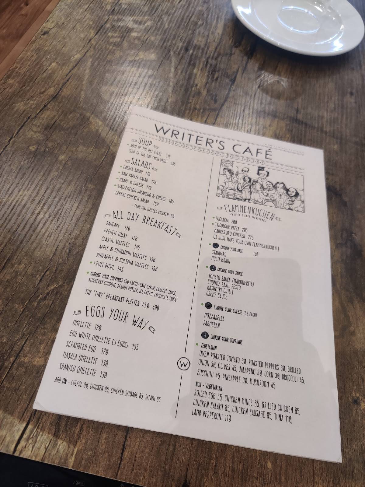 Menu at Writer's Café, Puducherry
