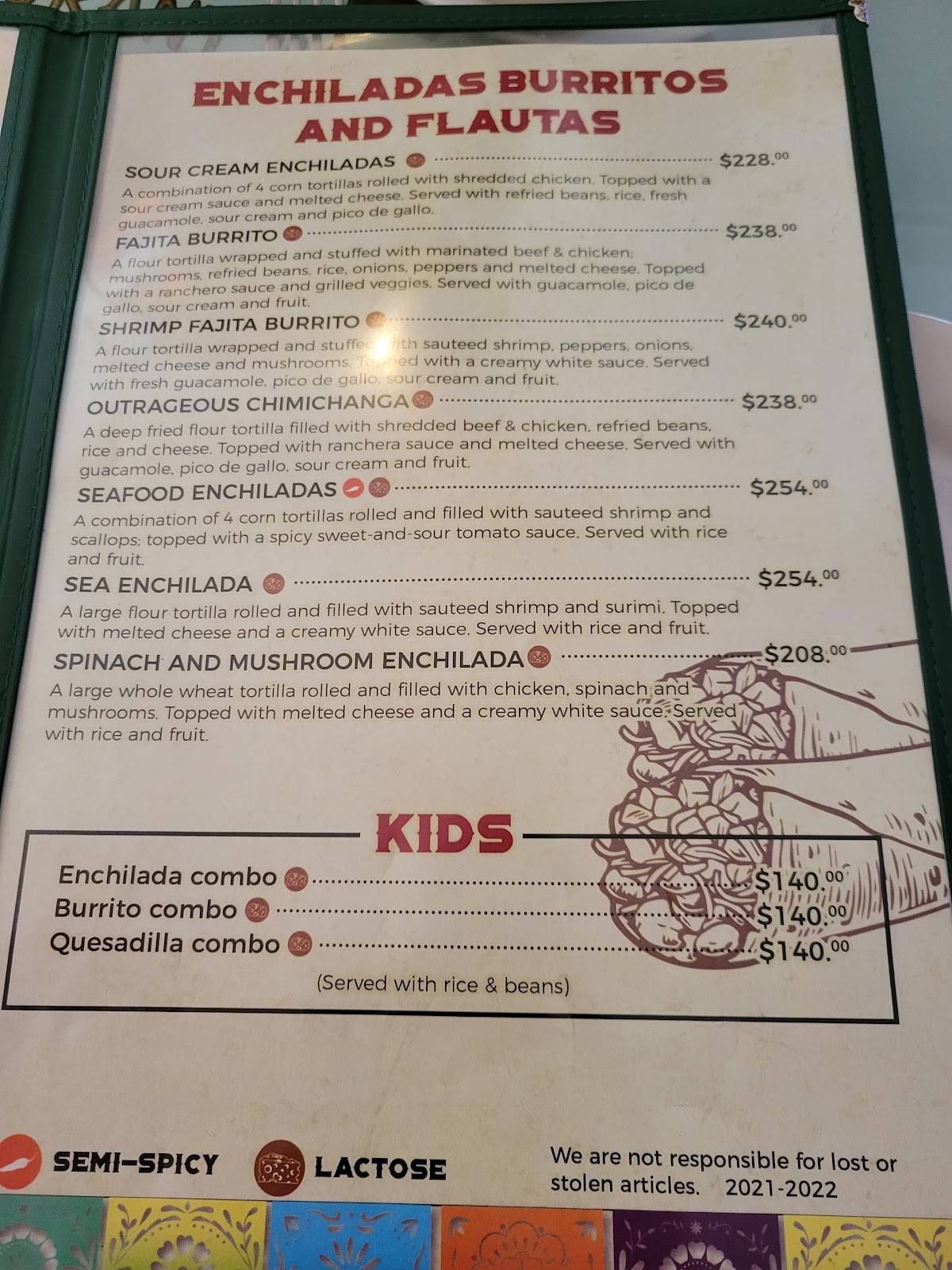 Menu at Pipis restaurant, Puerto Vallarta