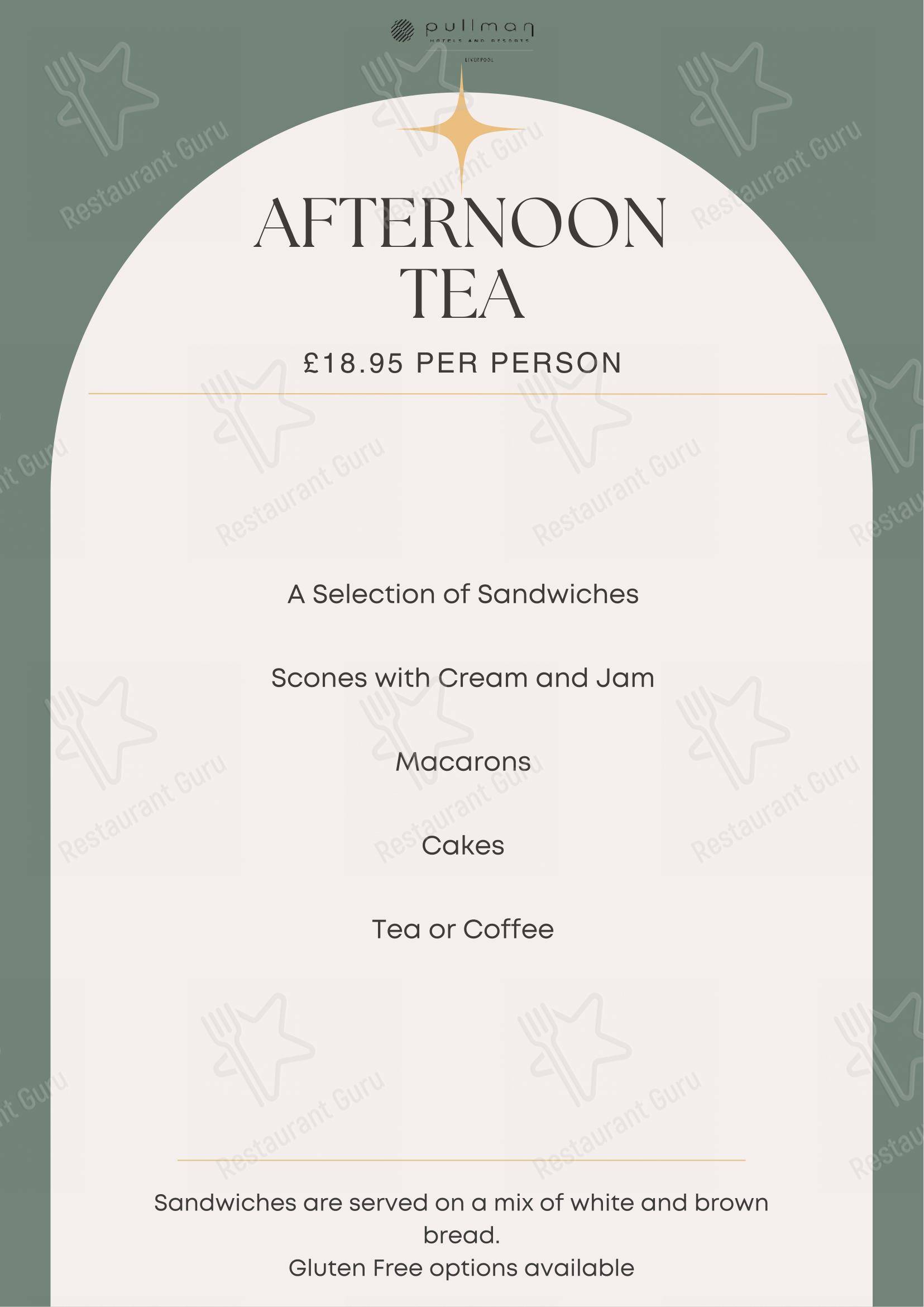 Menu at Pullman Liverpool restaurant, Liverpool