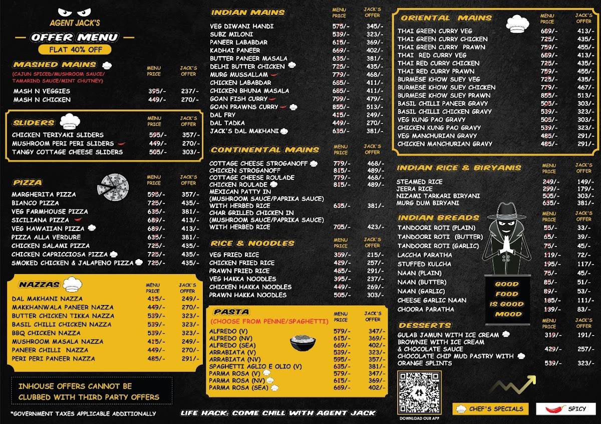 Menu at Agent Jack's (SB Road), Pune, GRMG+P58 Laxmi