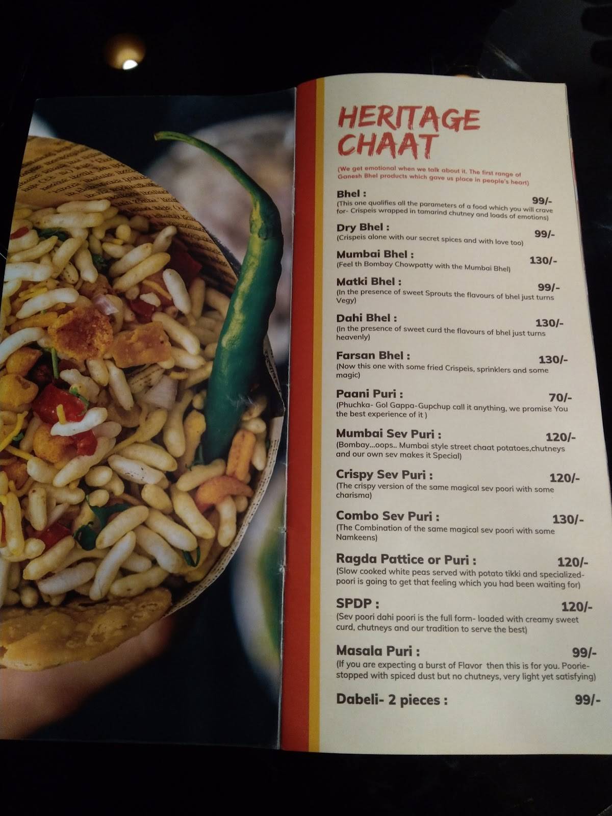 Menu at The Chaat Cafe by Ganesh Bhel, Pune, S. No. 118 Showroom No.4.5