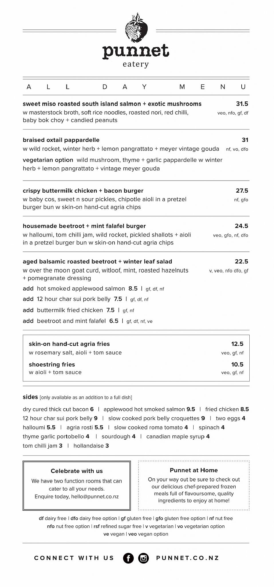 Menu at Punnet Eatery cafe, Tamahere