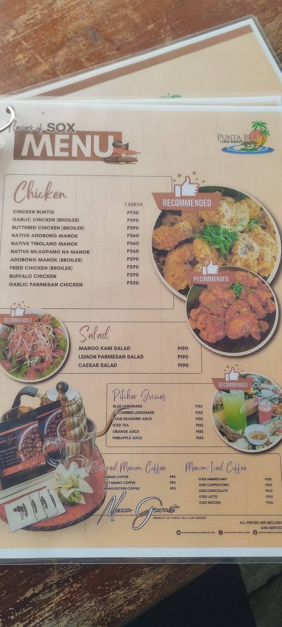 Menu at Punta Isla Lake Resort Restaurant, Lake Sebu