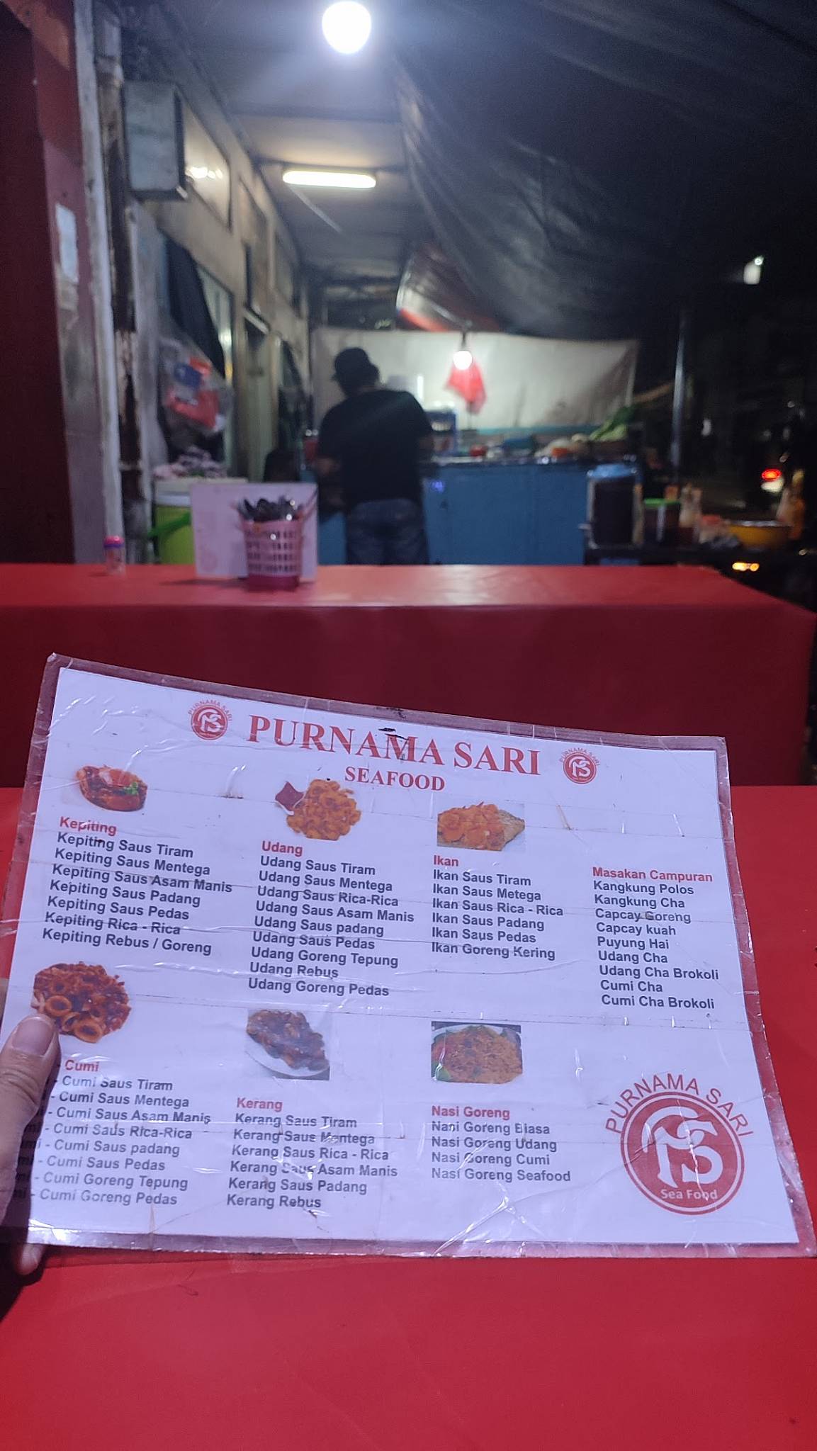 Menu at Purnama Sari Seafood restaurant, Bandung