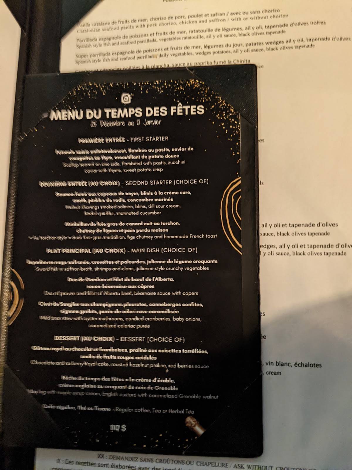 Menu au Les Pyrénées restaurant, Montréal