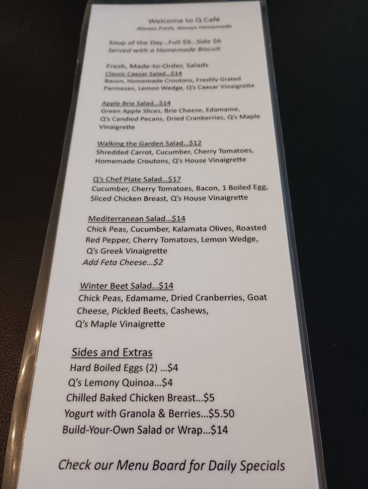Menu at Q Cafe & Bakery, Sault Ste. Marie
