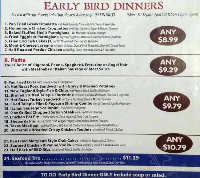 Menu at Quaker Diner restaurant, Philadelphia