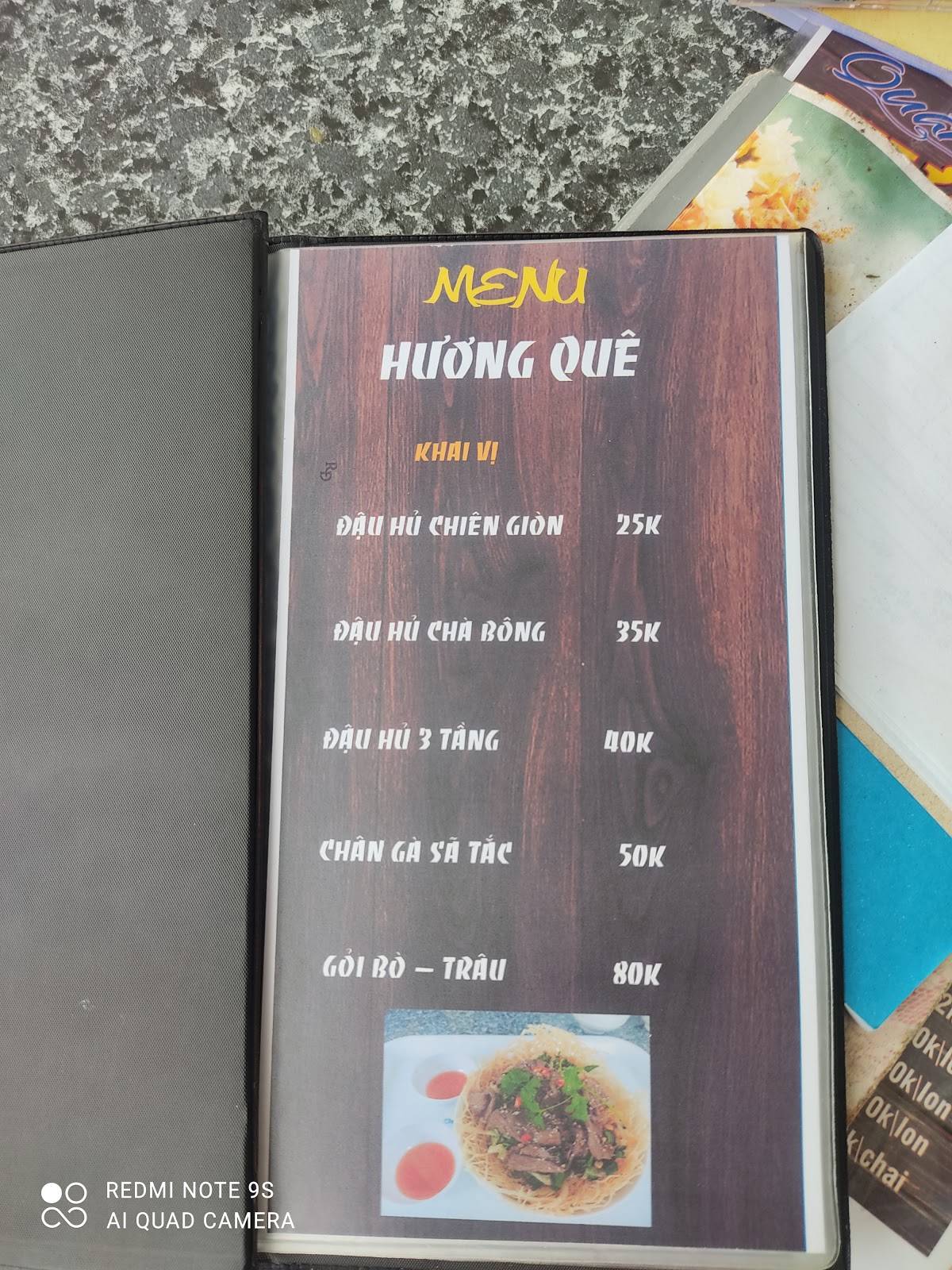 Menu at Quán Hương Quê restaurant, Vietnam, 93 Đ. Nguyễn Văn Cừ