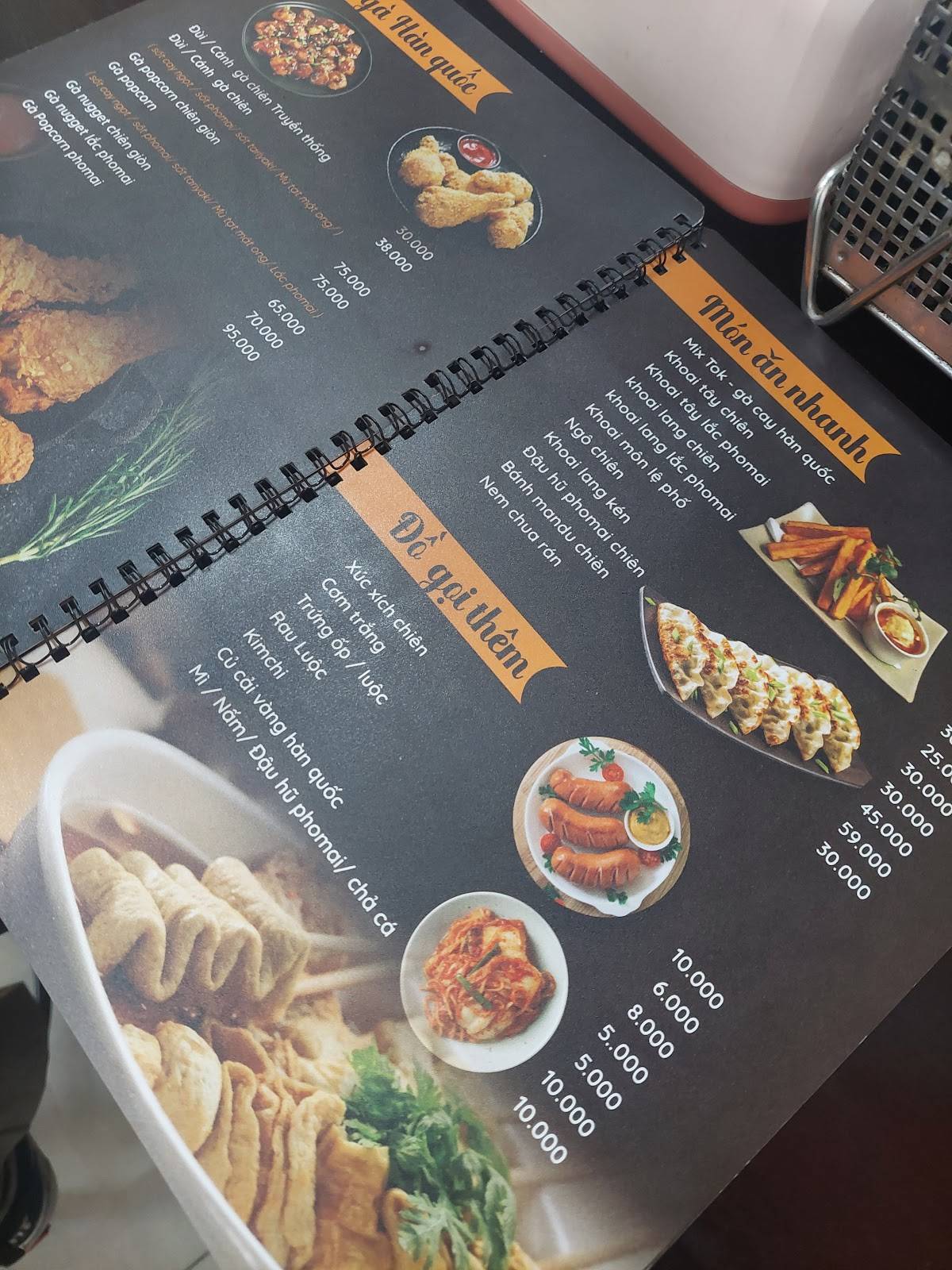 Menu at Quán Kimbap (Mr.Pan) restaurant, Hanoi