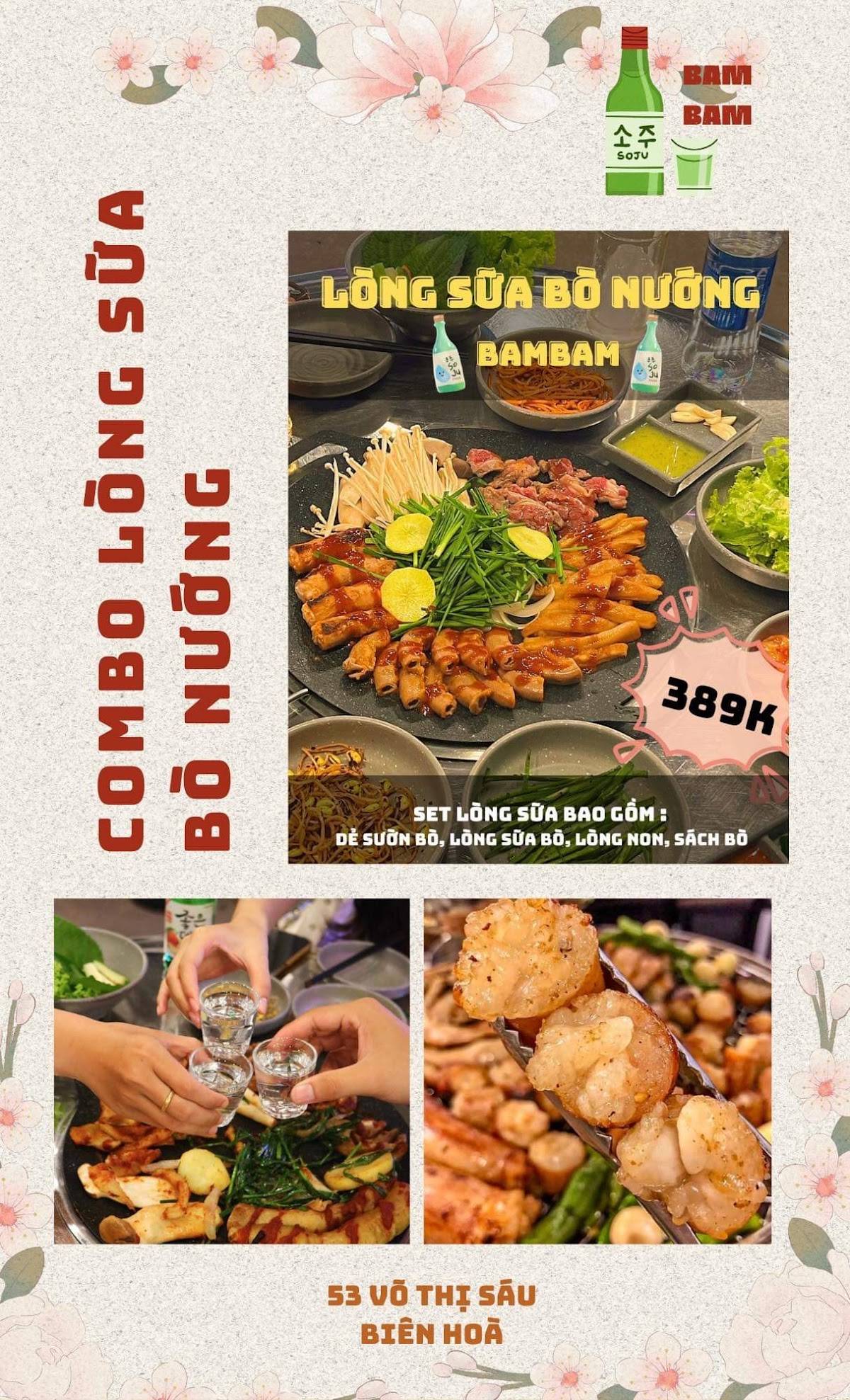 Menu at Quán nướng BamBam restaurant, Bien Hoa