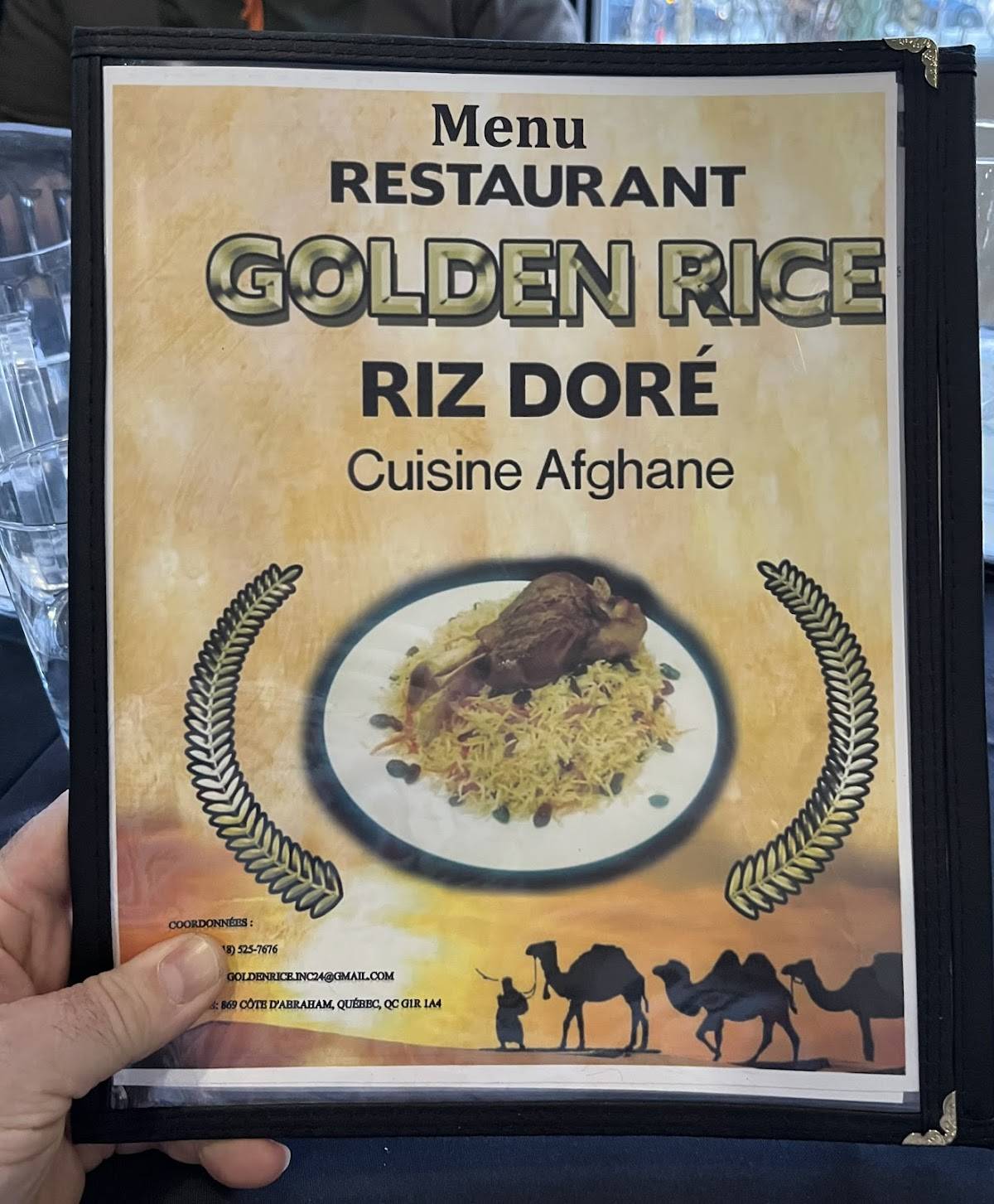 Menu at Golden Rice restaurant, Québec City