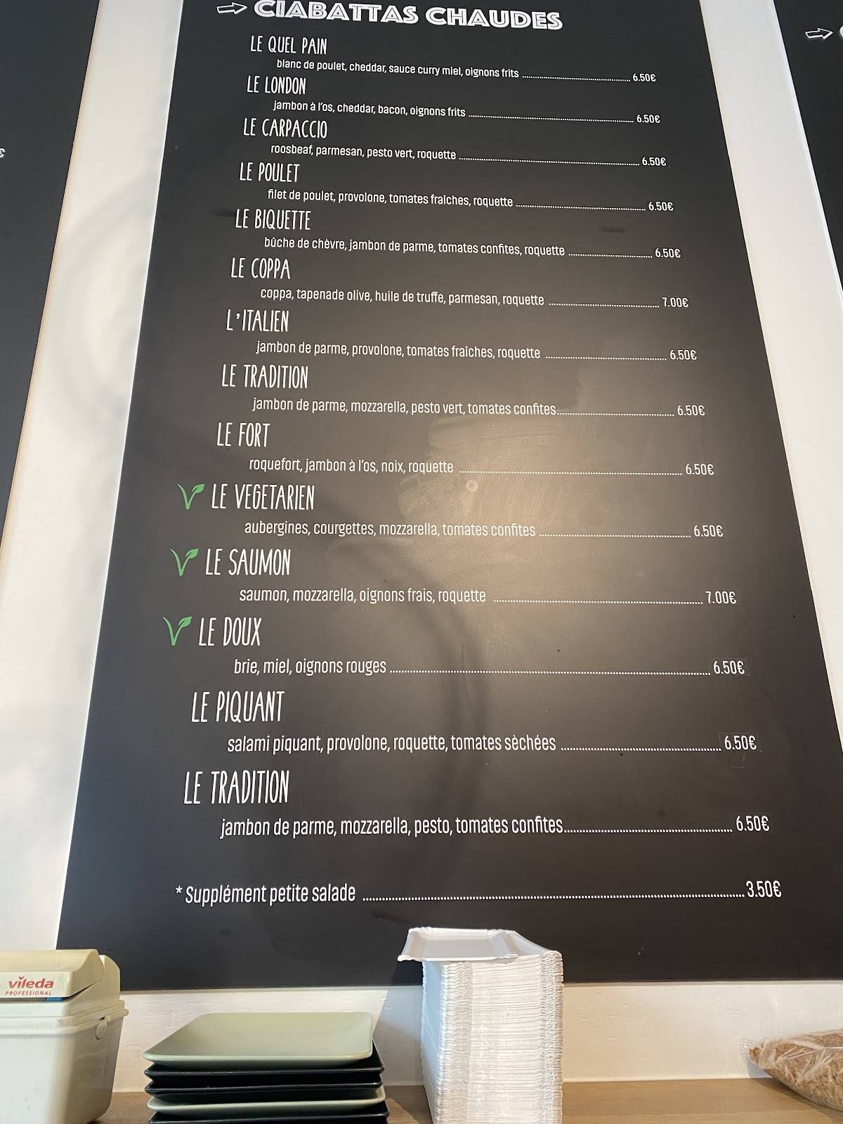Menu at Quel Pain, Brussels