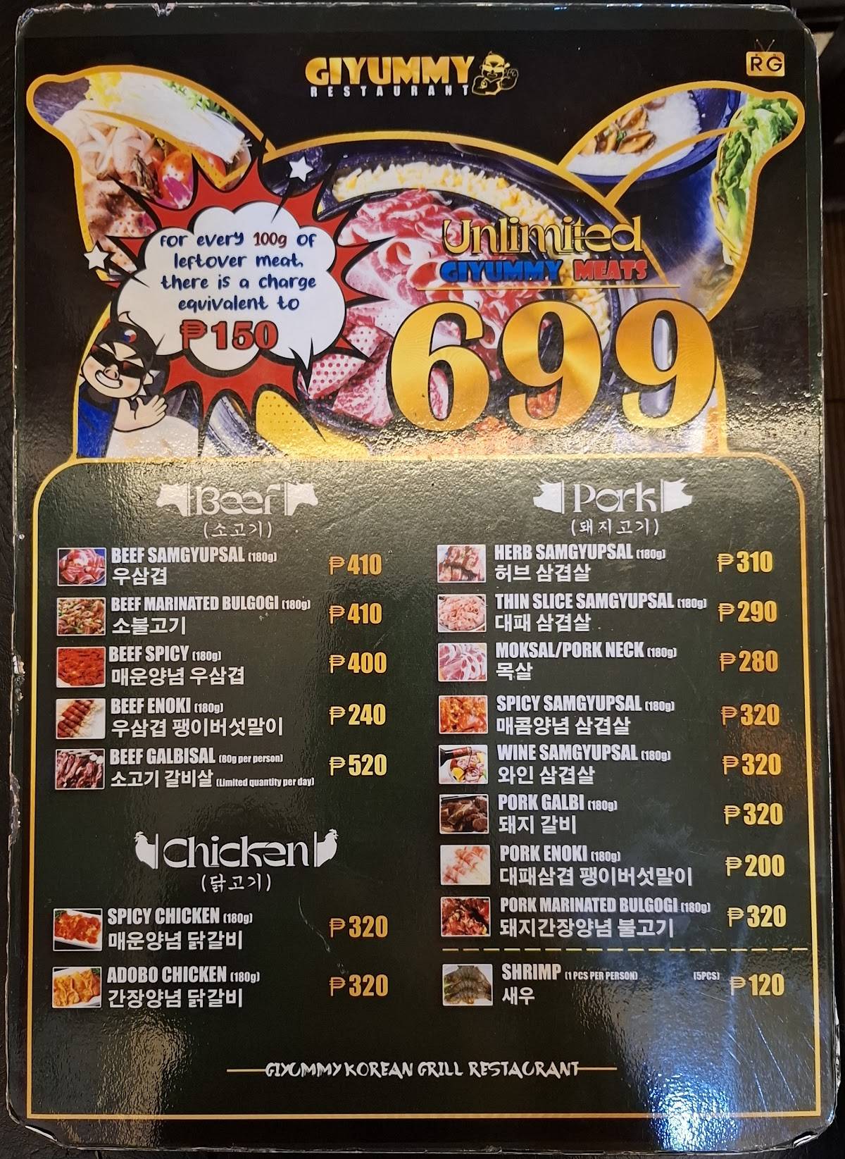 Menu at Giyummy Restaurant Mr. Pogi, Quezon City