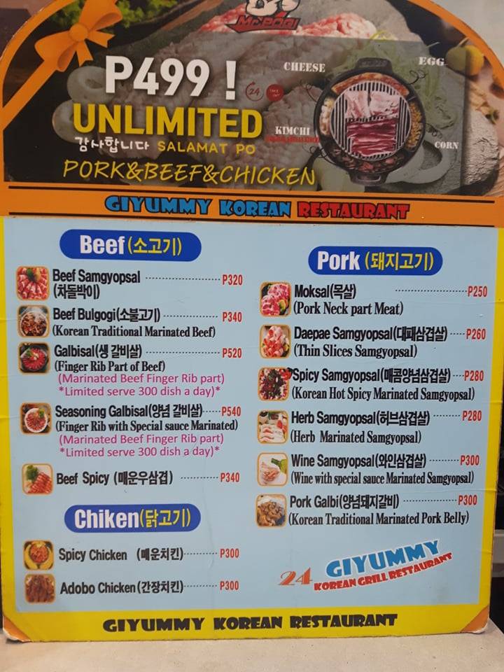 Menu at Giyummy Restaurant Mr. Pogi, Quezon City