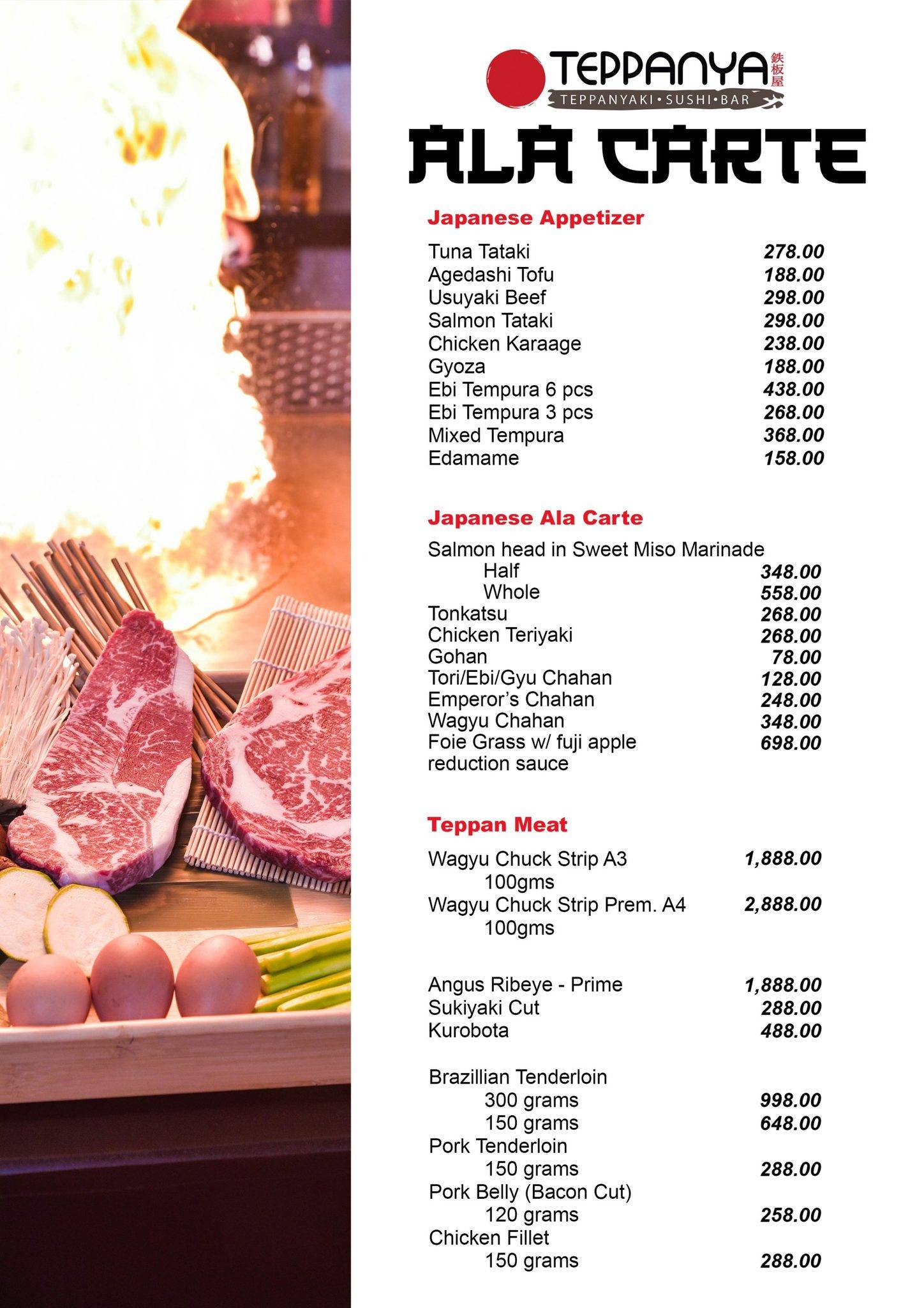 Menu at Teppanya restaurant, Quezon City