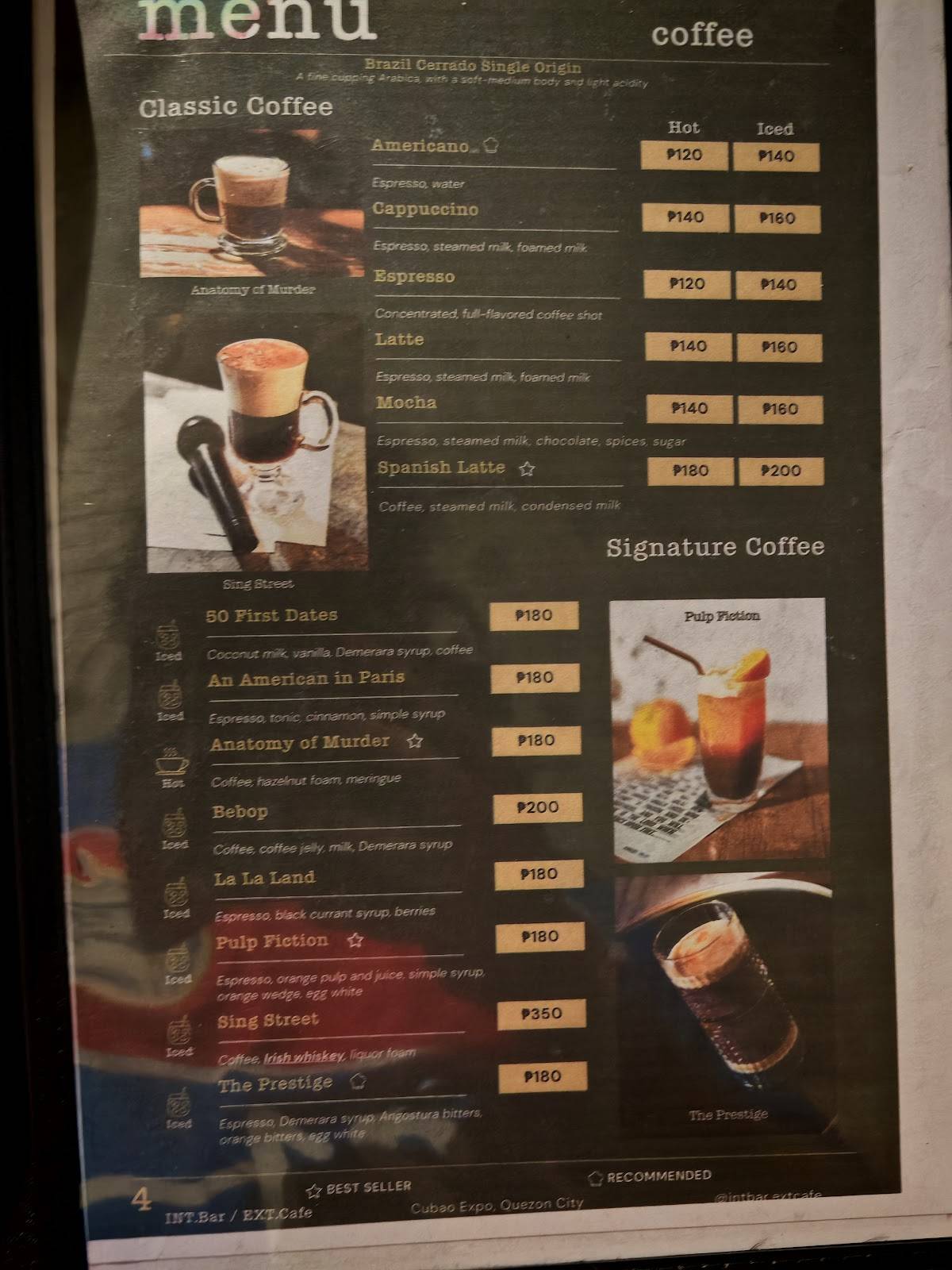 Menu at INT.Bar / EXT.Cafe, Quezon City, Cubao Expo