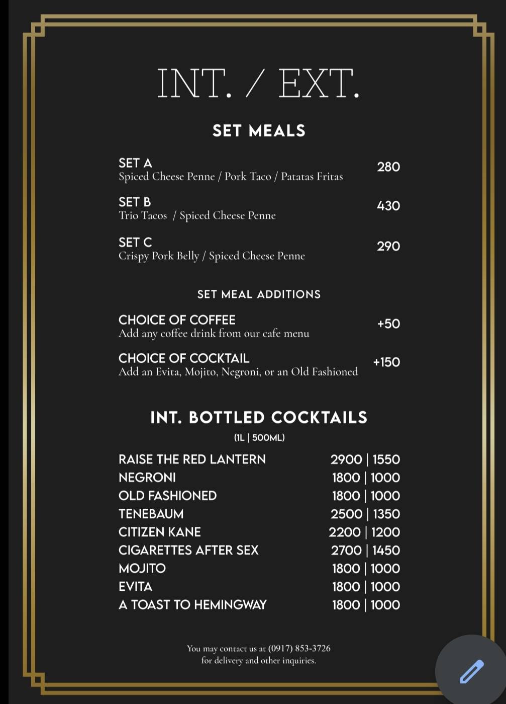 Menu at intbar.extcafe, Quezon City, Cubao Expo