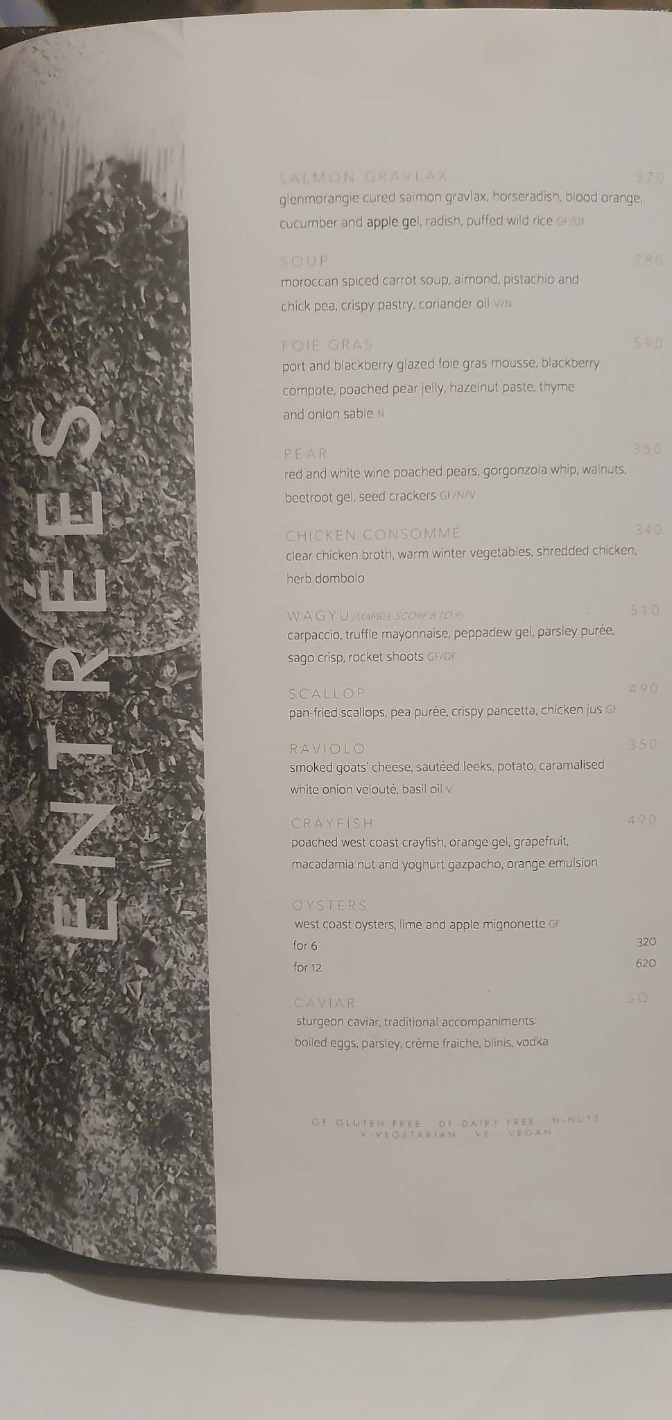 Menu au Qunu Restaurant, Johannesburg