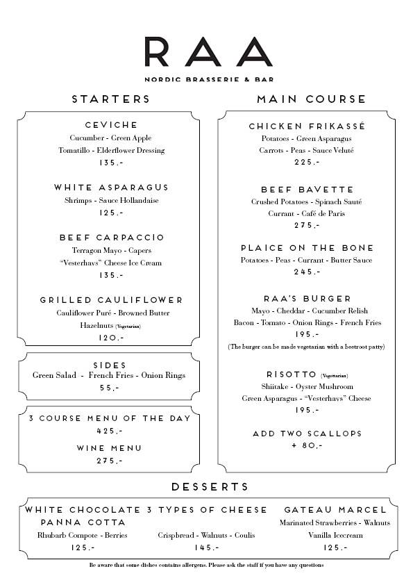 Speisekarte von RAA - Nordic Brasserie & Bar, Aarhus