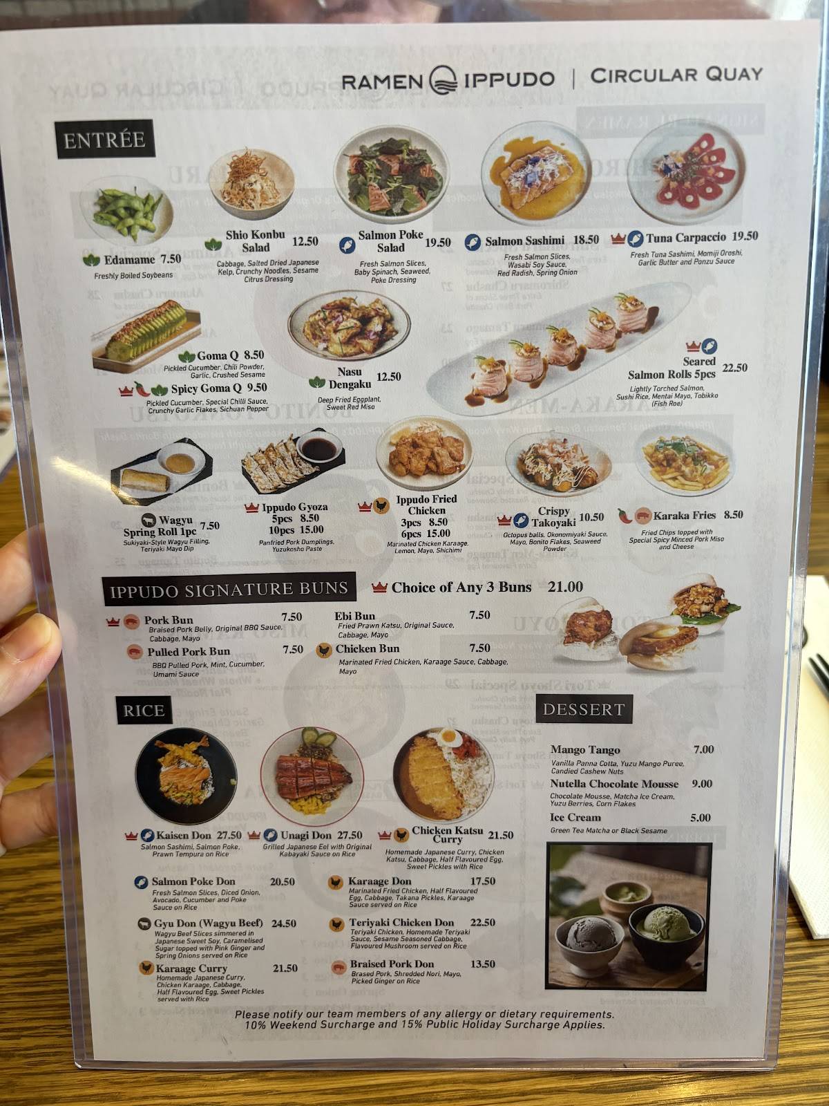 Menu at RAMEN Ippudo Circular Quay restaurant, Sydney