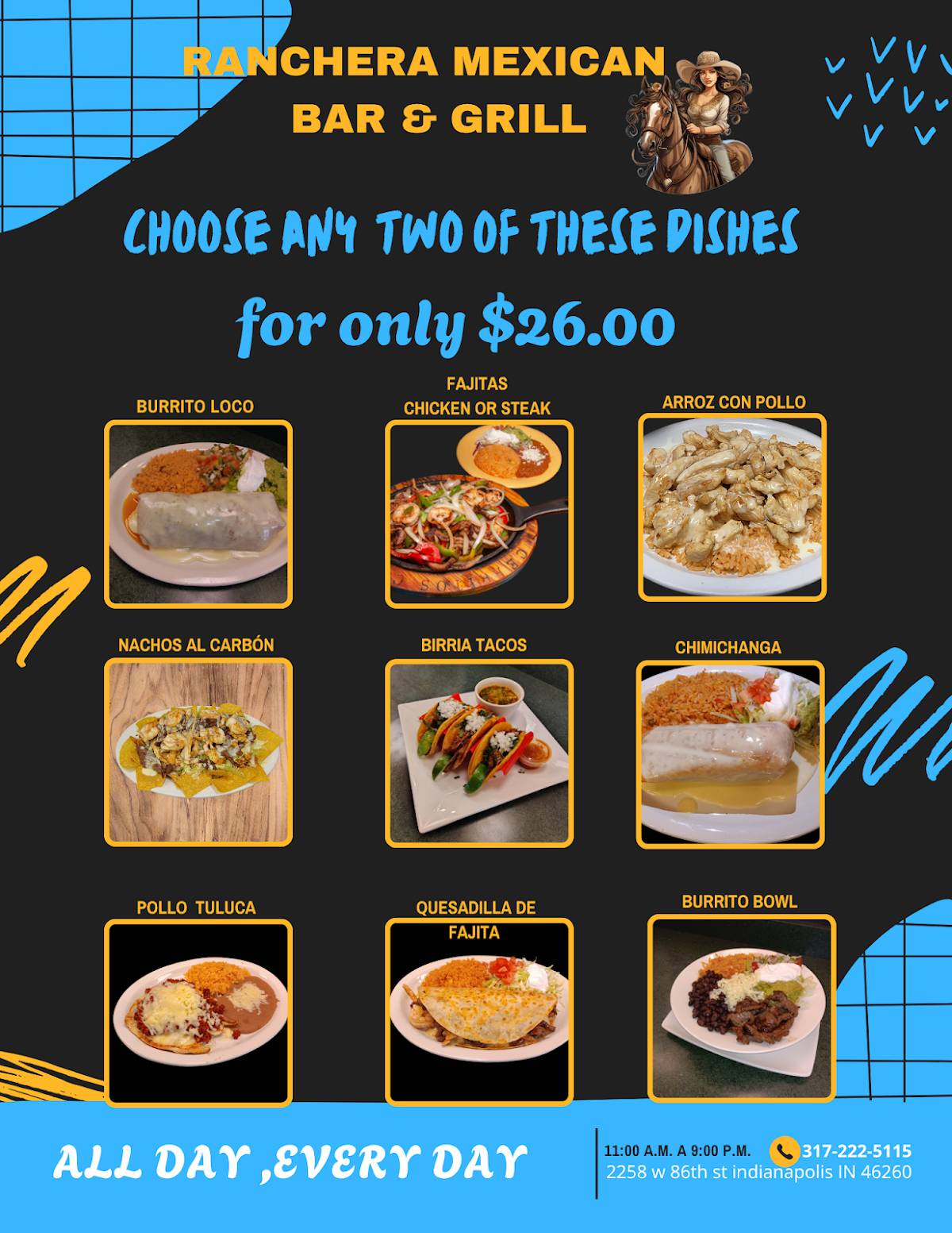 Menu at RANCHERA MEXICAN BAR & GRILL, Indianapolis