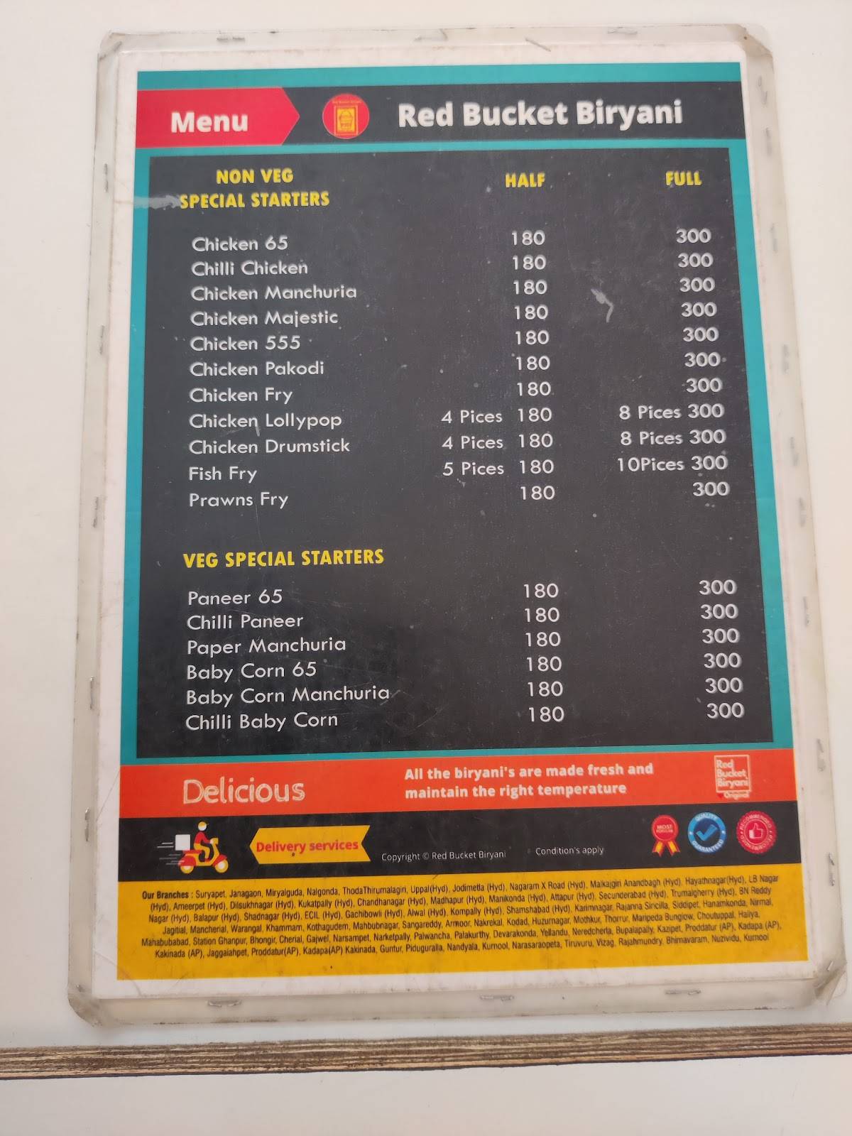 Menu at RED BUCKET BIRYANI, Hyderabad, Platinum Heights