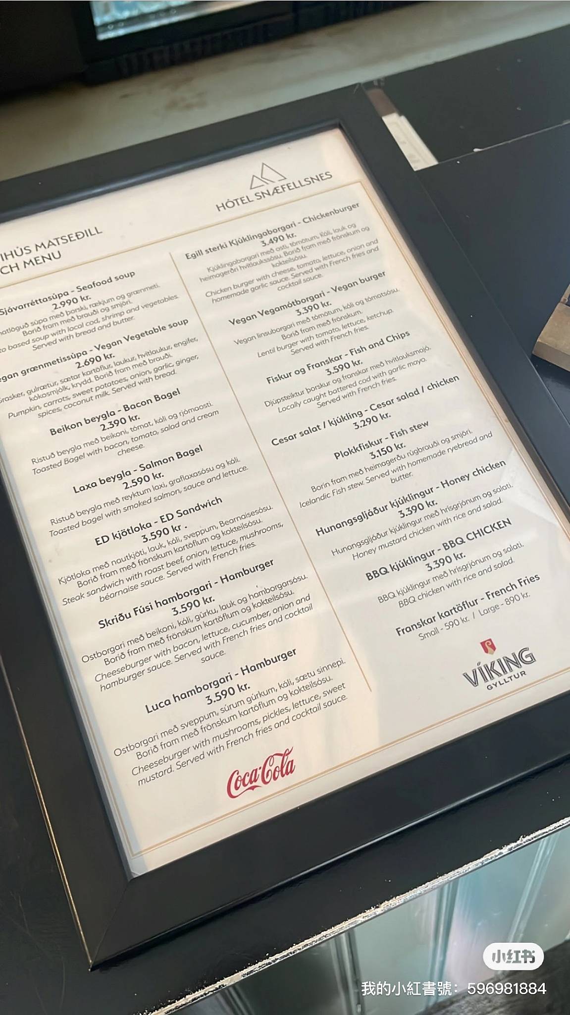 Menu au RJÚK ANDI café, Islande