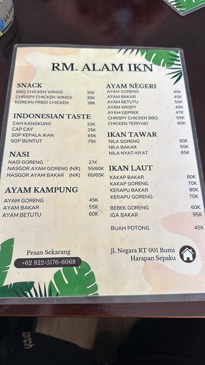 Menu at RM. Alam IKN restaurant, Bukit Raya