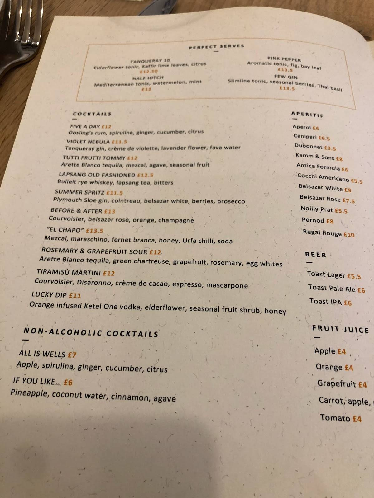 Menu at ROVI restaurant, London