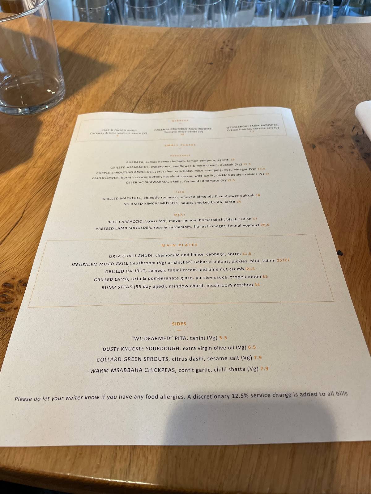 Menu at ROVI restaurant, London